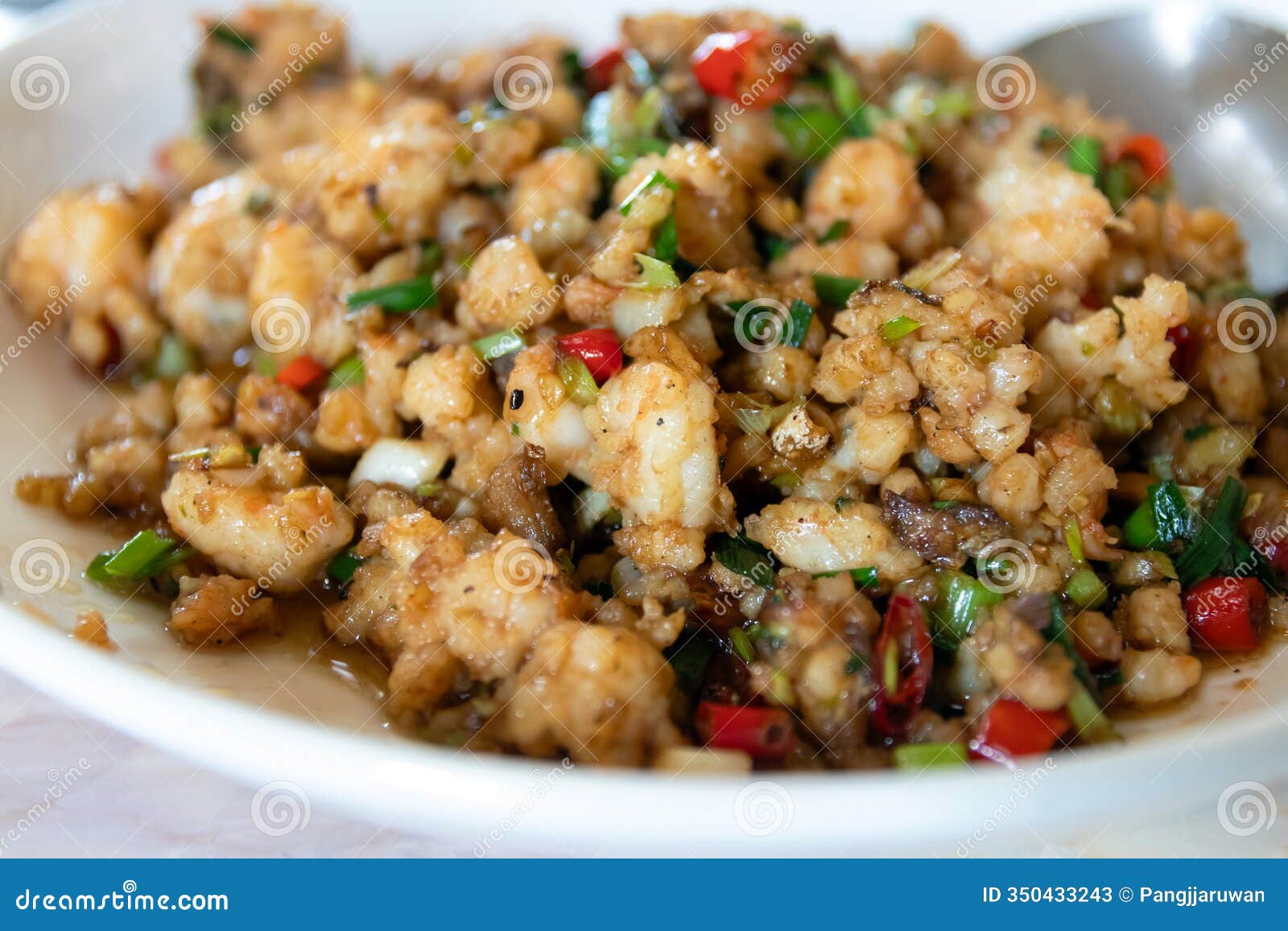 Stir Fried Minced Pork and Shrimp with Salted Fish Stock Image - Image ...