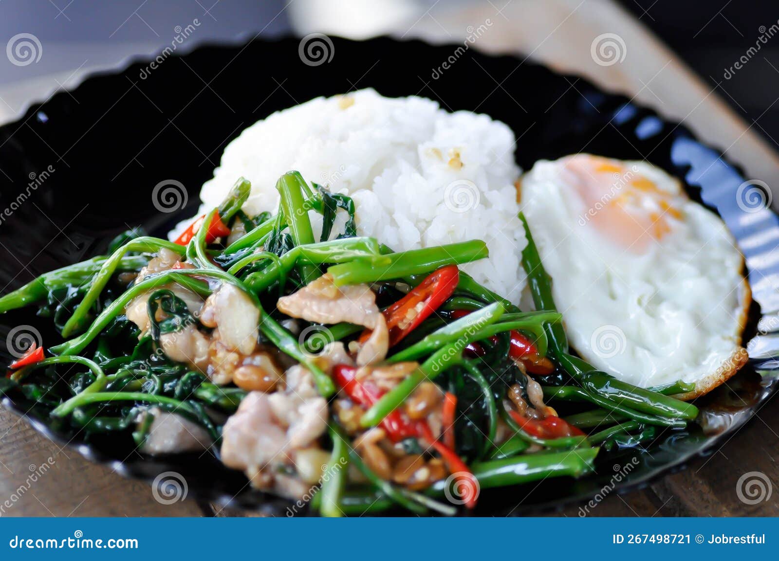 Stir-fried Morning Glory or Stir-fried Vegetable with Rice and Sunny ...