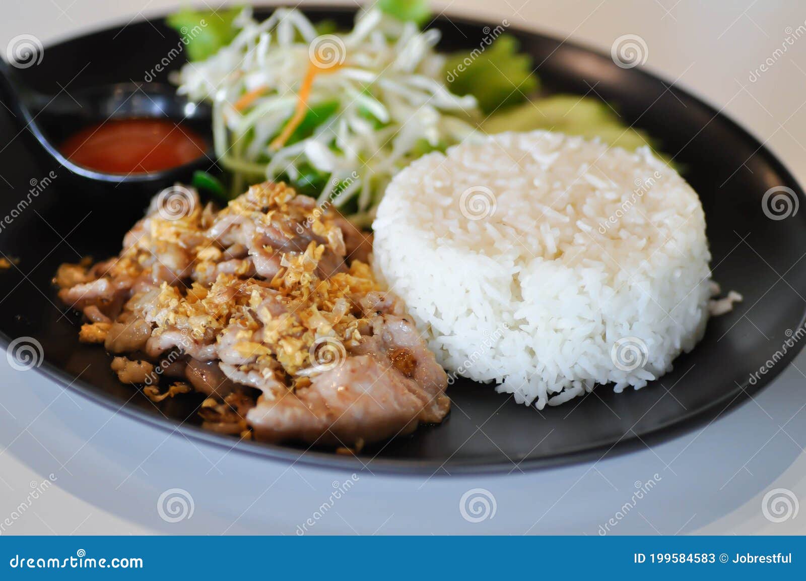 Stir Fried Pork with Garlic ,pork and Rice Stock Image - Image of style ...