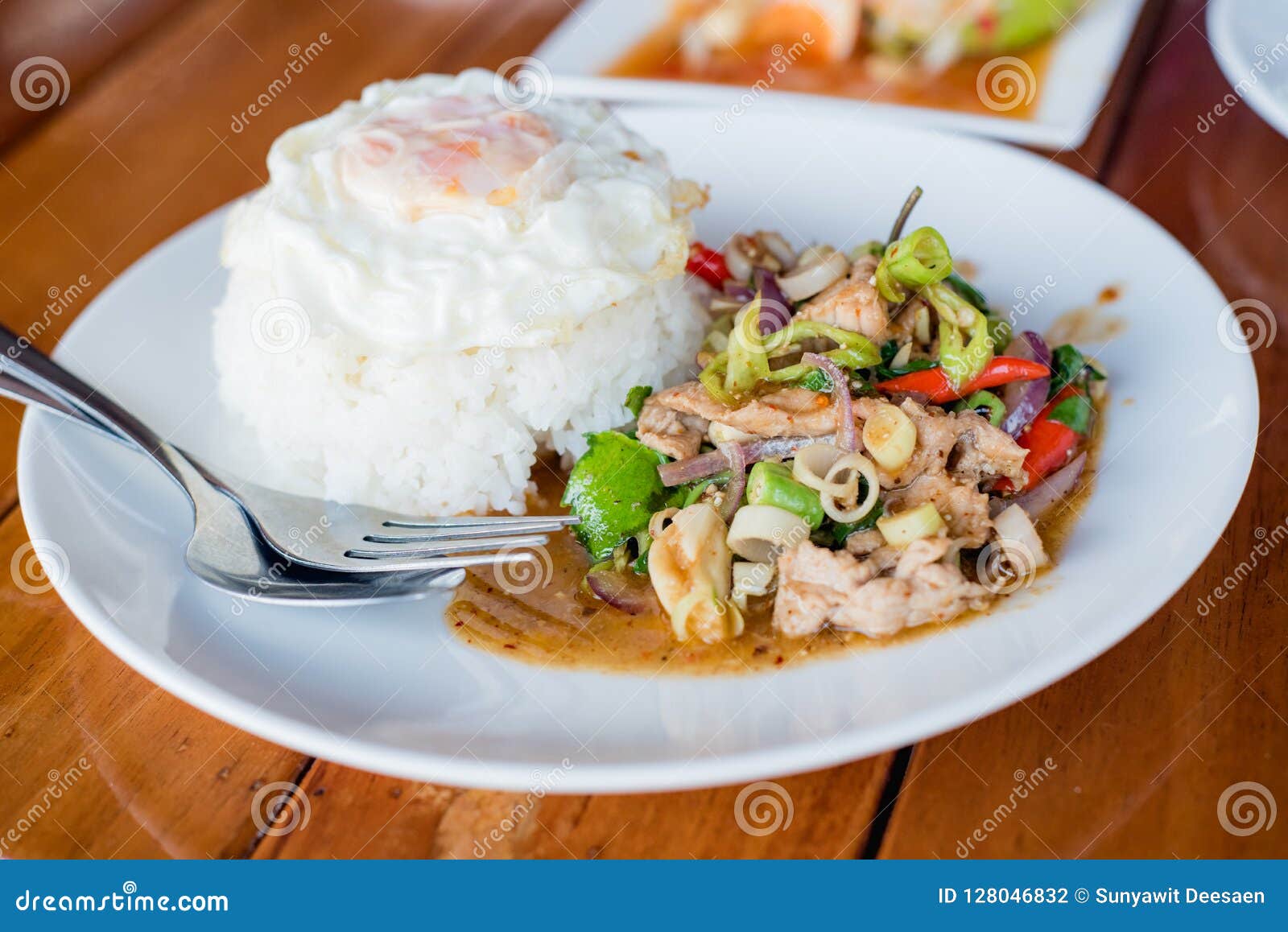Stir-fried Pork and Herb with Rice or Stir-fried Jango, Thai Foo Stock ...