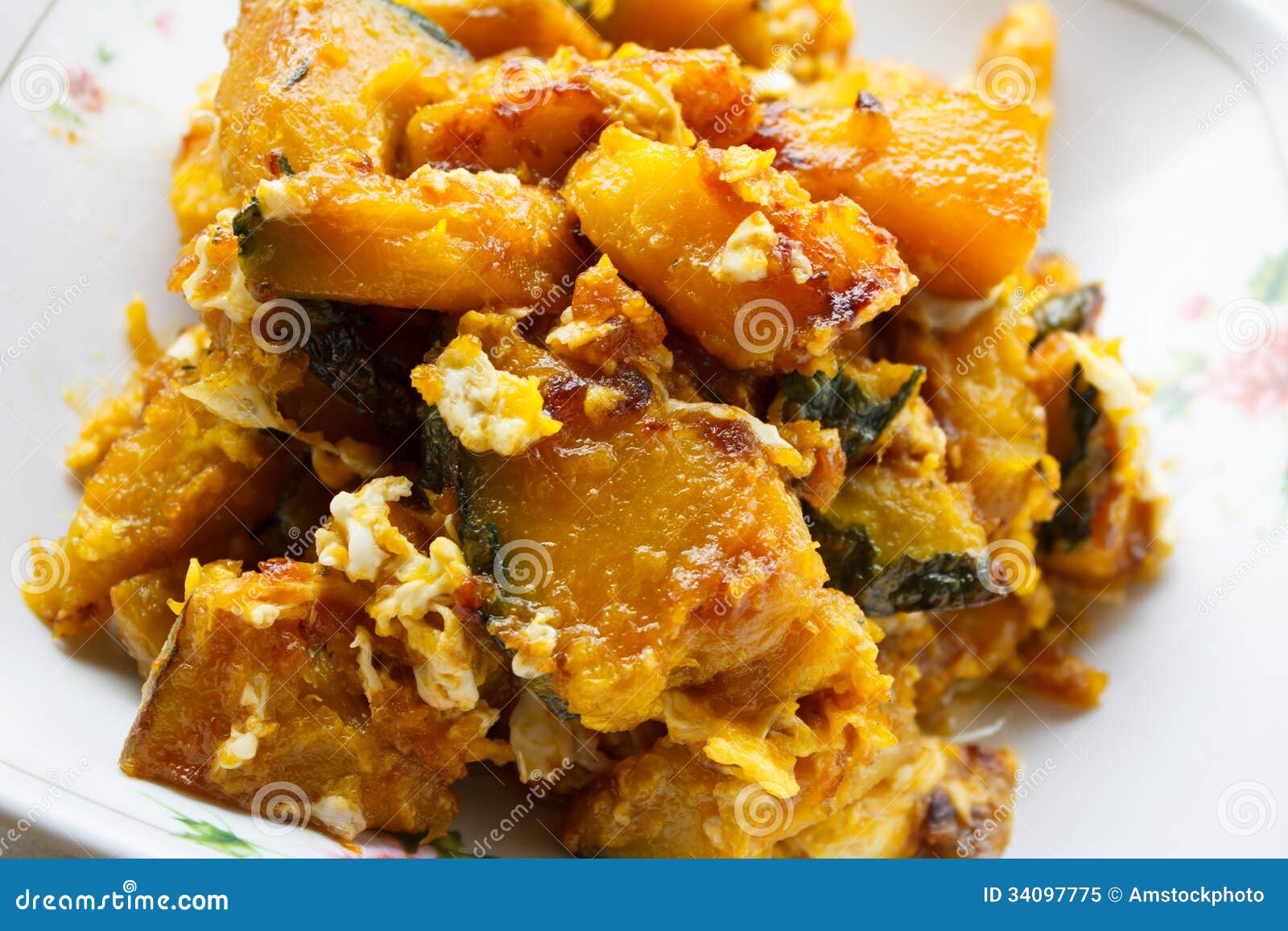 Stir-fried Pumpkin with Egg Stock Image - Image of asian, onion: 34097775