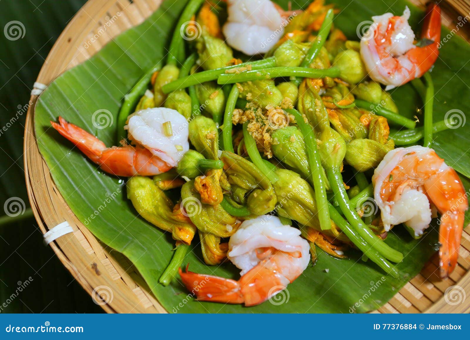 Stir-fried Pumpkin Flower with Shrimp Stock Photo - Image of broccoli ...