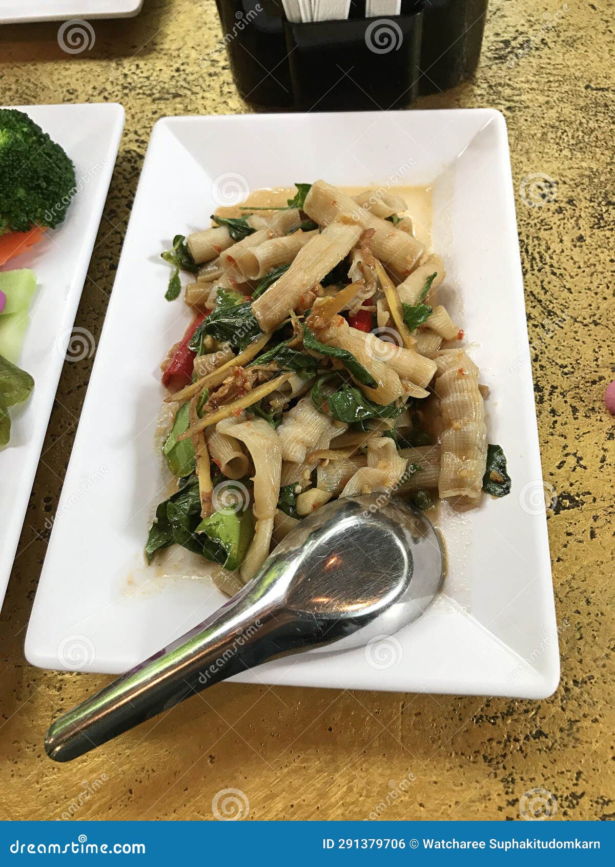 Stir Fried Sand Worm with Thai Herb in Thailand. Stock Photo - Image of ...