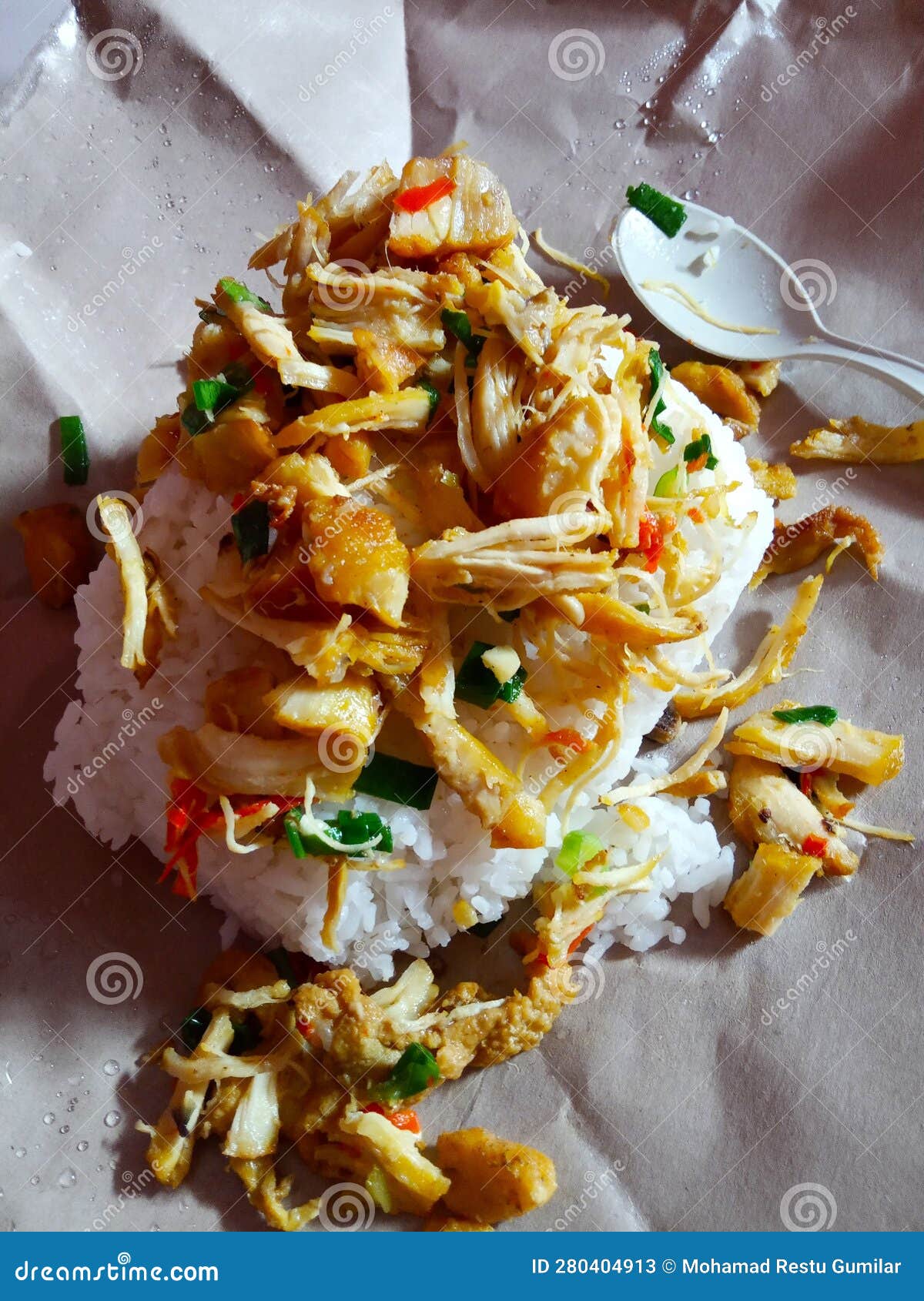 Stir-fried Shredded Chicken Served Over Warm Rice. Stock Image - Image ...