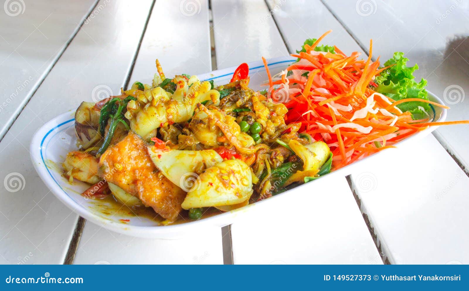 Stir Fried Spicy Seafood or Seafood Pad Cha Stock Image - Image of ...