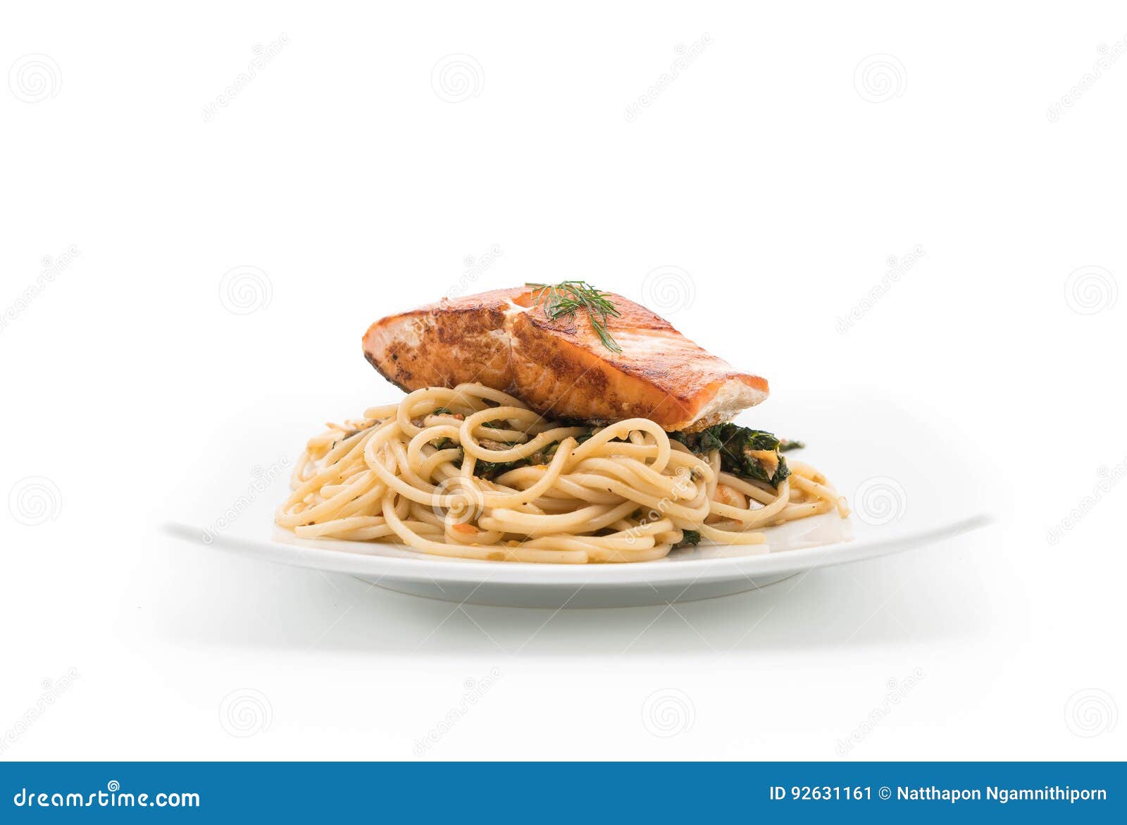 Stir-fried Spicy Spaghetti with Salmon Stock Image - Image of plate ... Stir-fried Spicy Spaghetti with Salmon Stock Image - Image of plate ...
