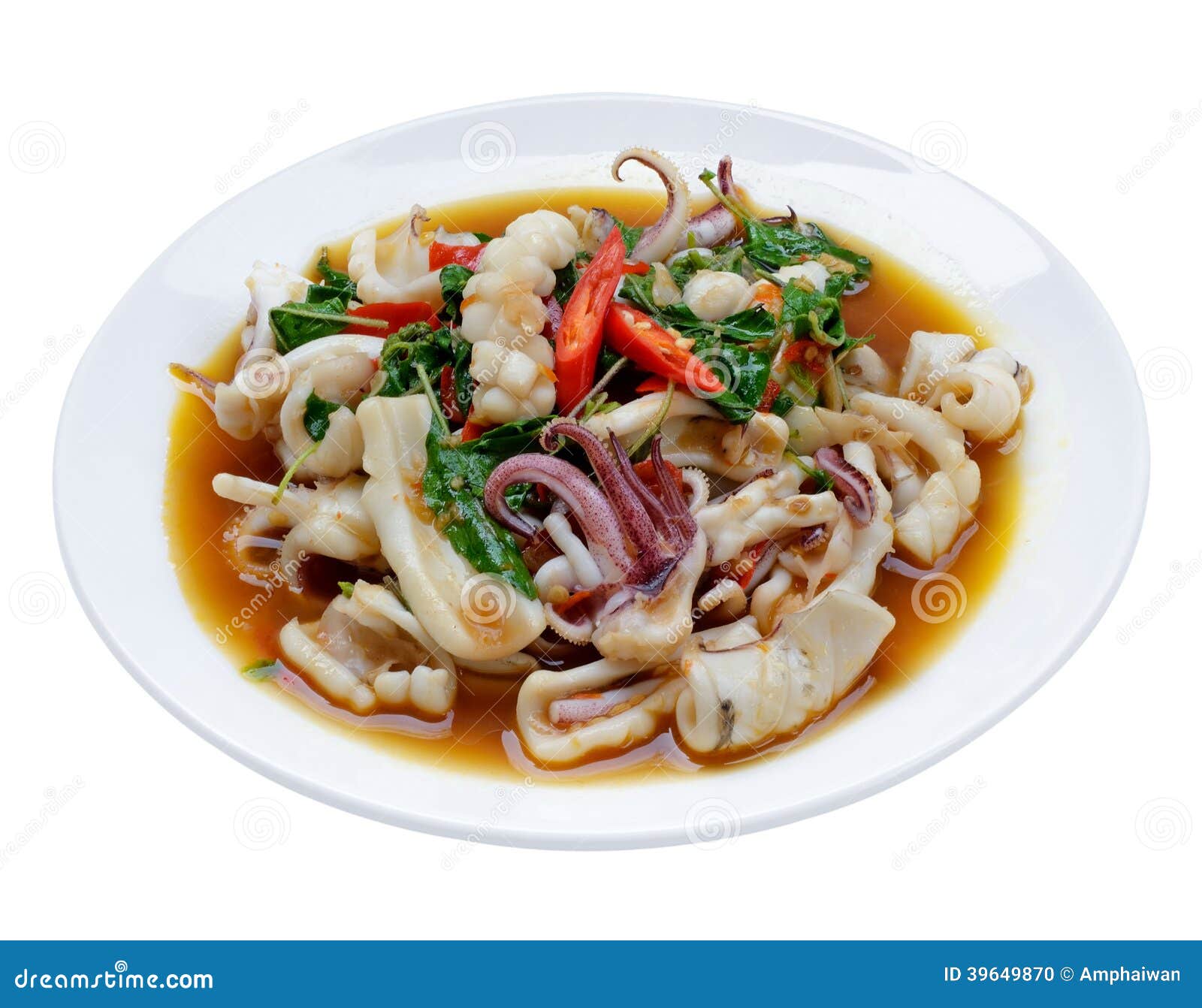 Stir Fried Squid with Chilli and Basil Stock Photo - Image of fresh ...