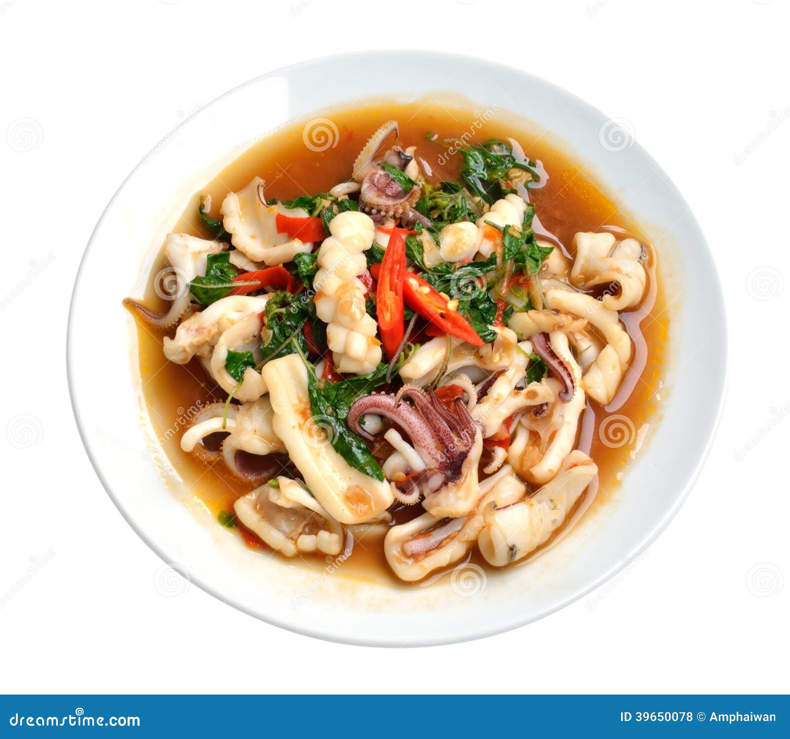 Stir Fried Squid with Chilli and Basil Stock Photo - Image of delicious ...