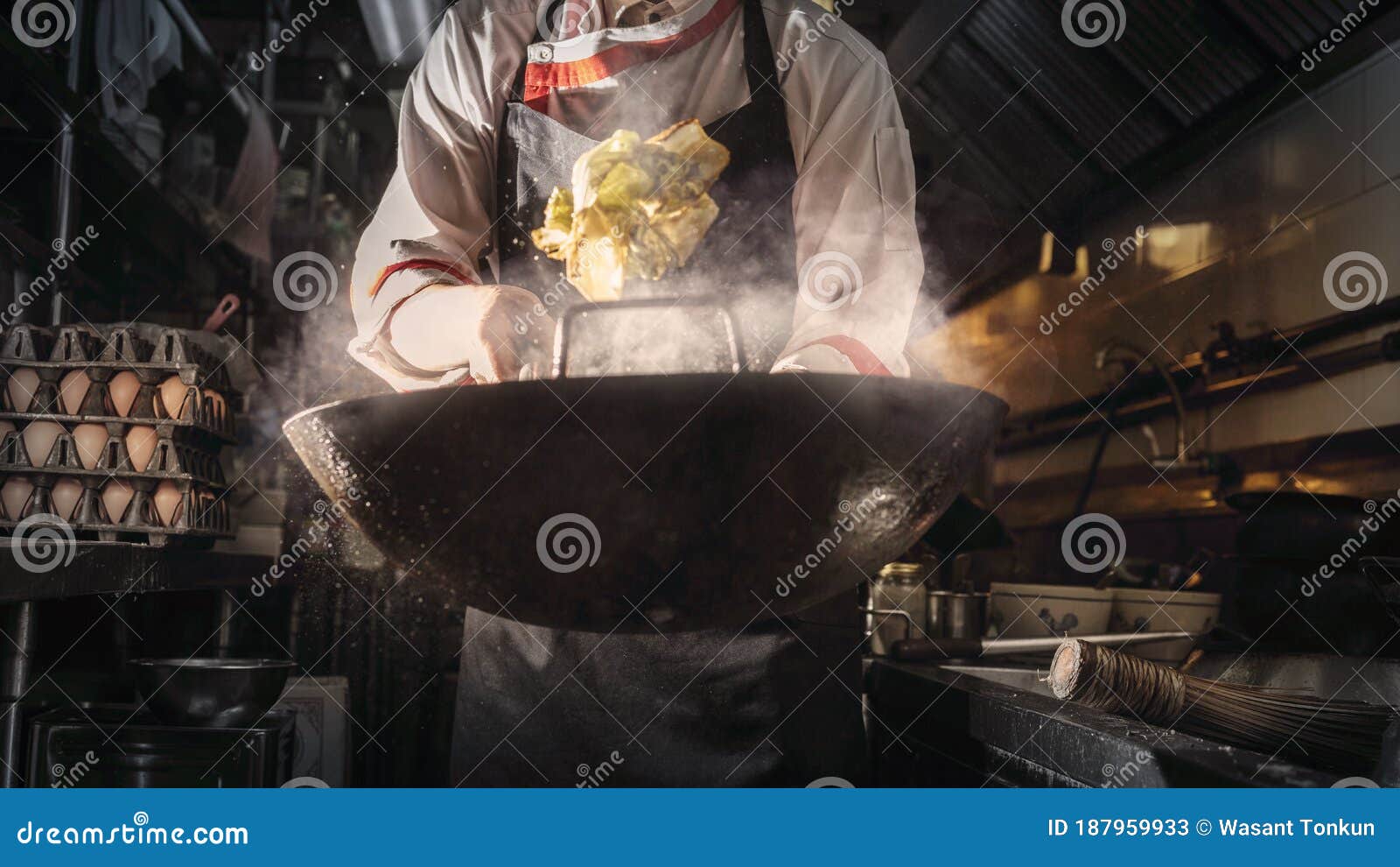 Stir fry cooking with chef stock image. Image of chef - 187959933