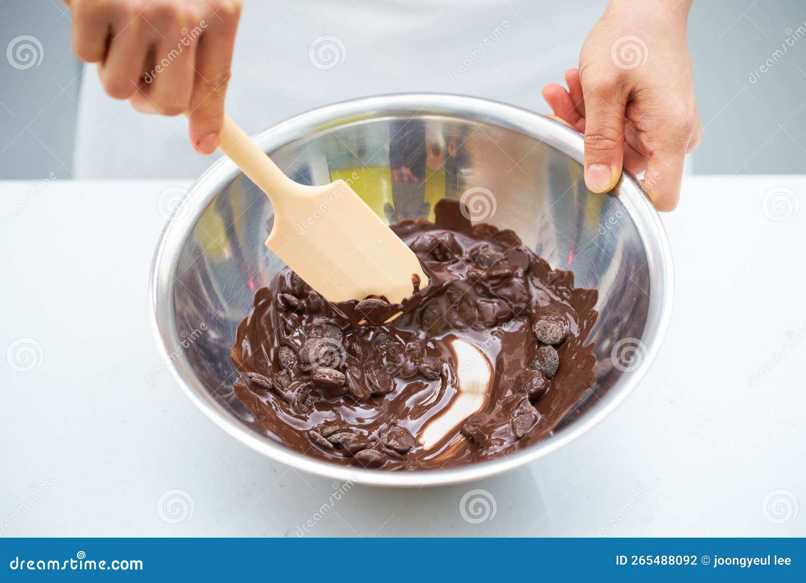 Stir the Melting Chocolate with a Spatula Stock Photo - Image of dark ...