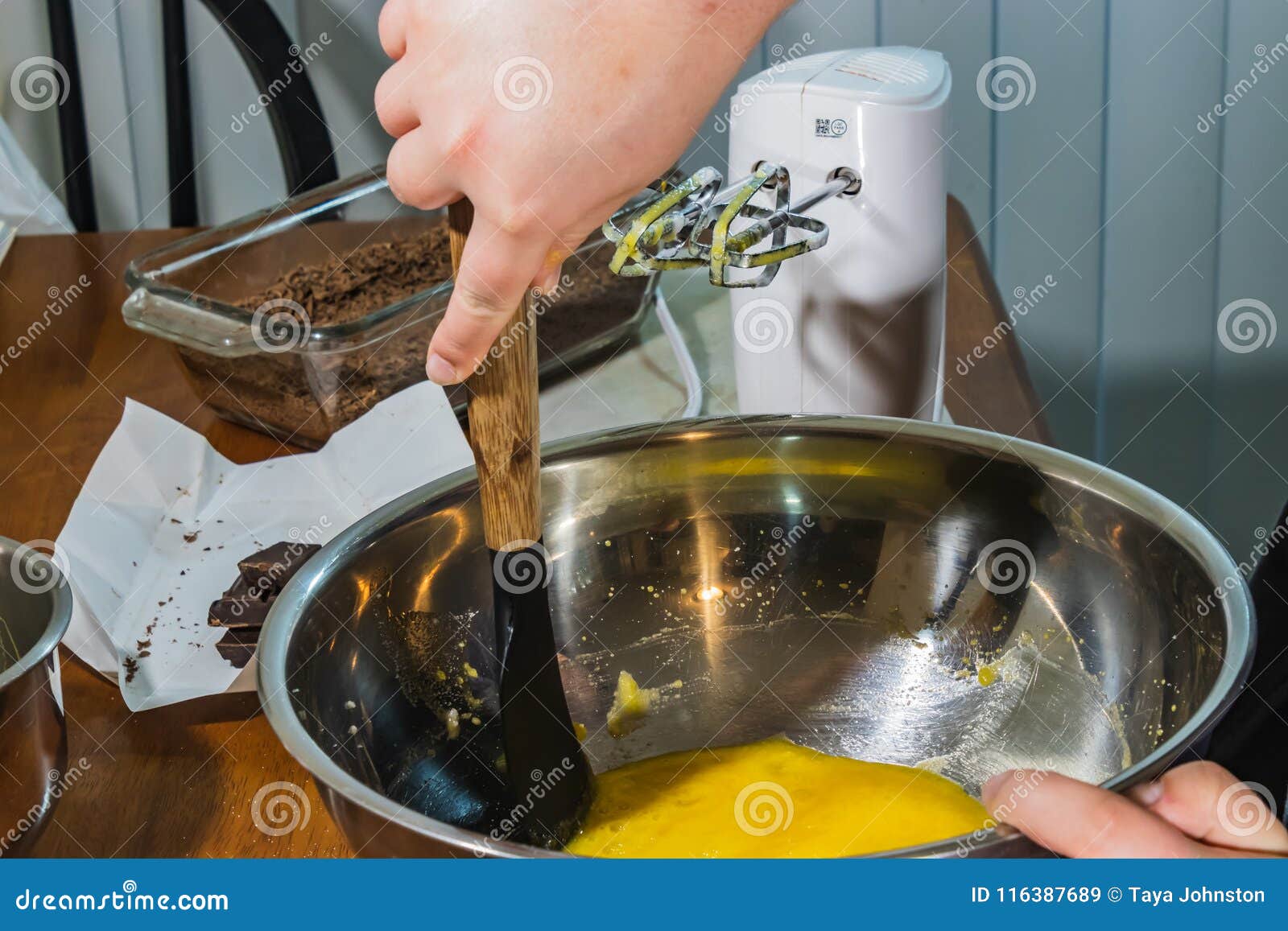 Stiring Yellow Mixture in Large Bowl Stock Image - Image of cook ...