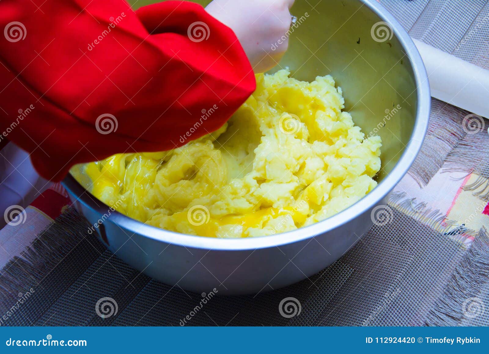 Stirring Dough in an Iron Bowl with a Spoon Stock Photo - Image of ...