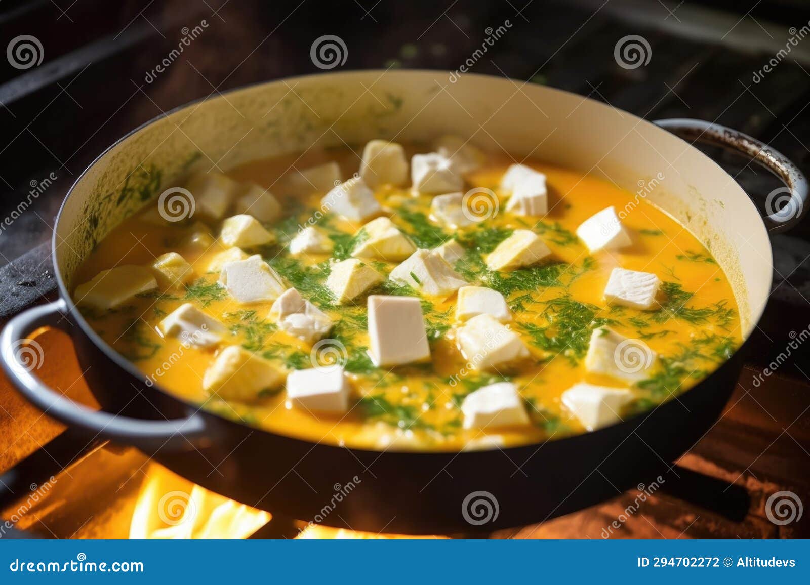 Stirring White Fish Chunks into a Pot of Bouillabaisse Stock Photo ...
