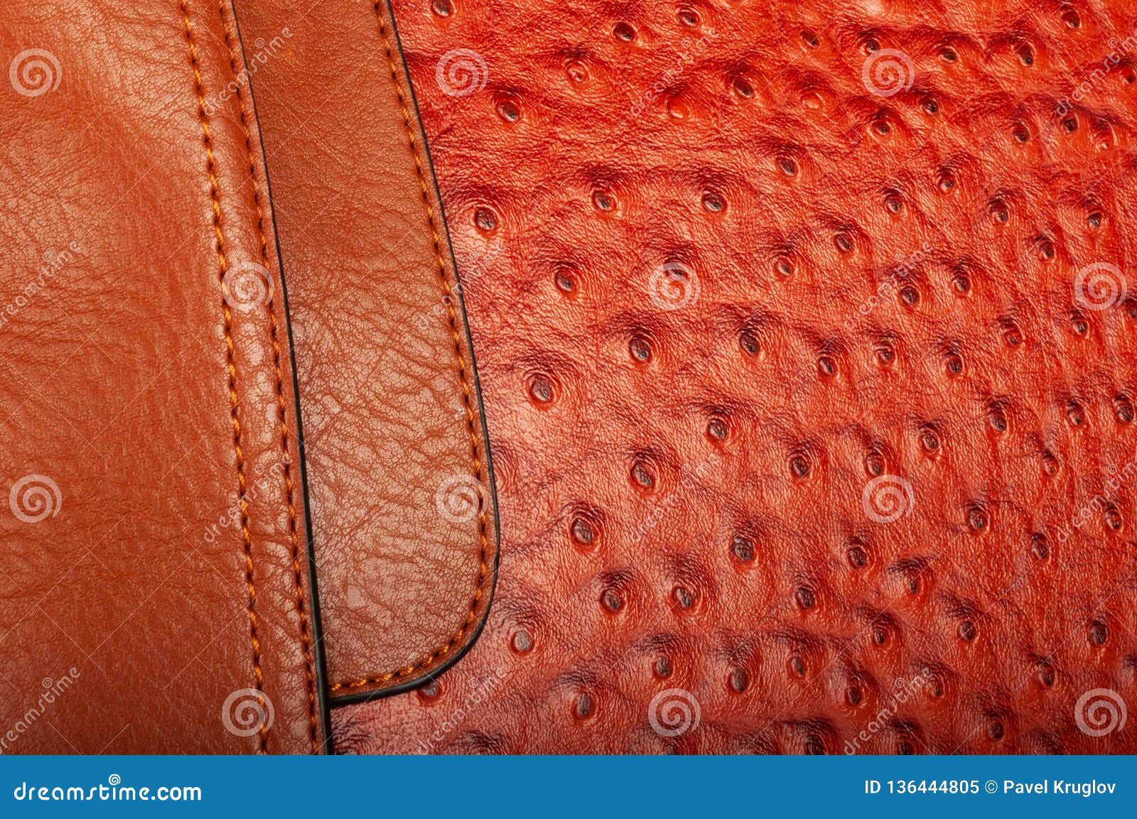 Stitched Combination of Two Textures of Leather Stock Image - Image of ...