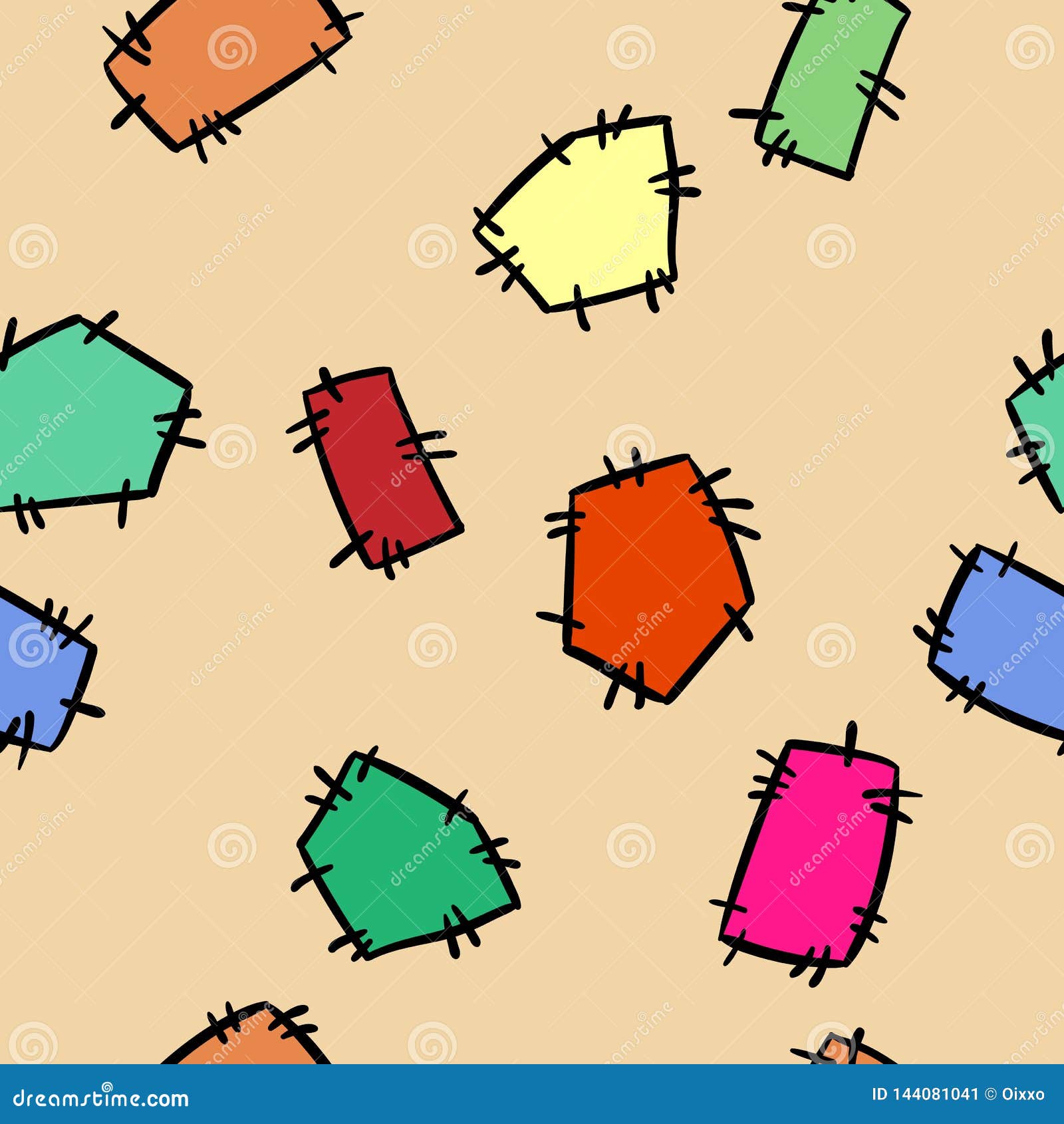 Stitched Doodles Patches Colorful Seamless Pattern. Vector Print Stock ...