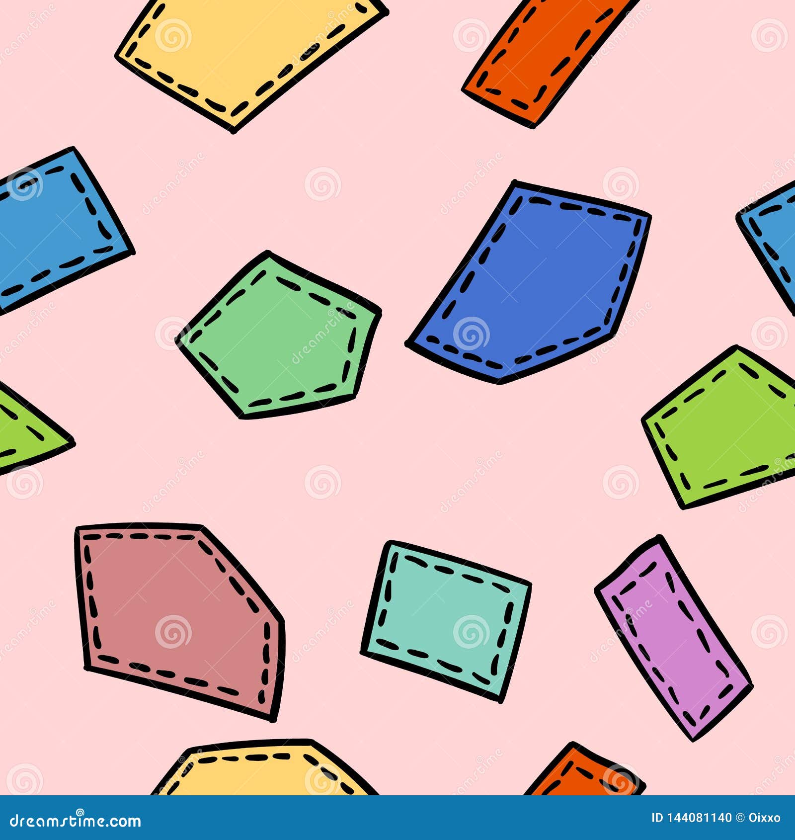 Stitched Doodles Patches Seamless Pattern. Vector Print Stock Vector ...