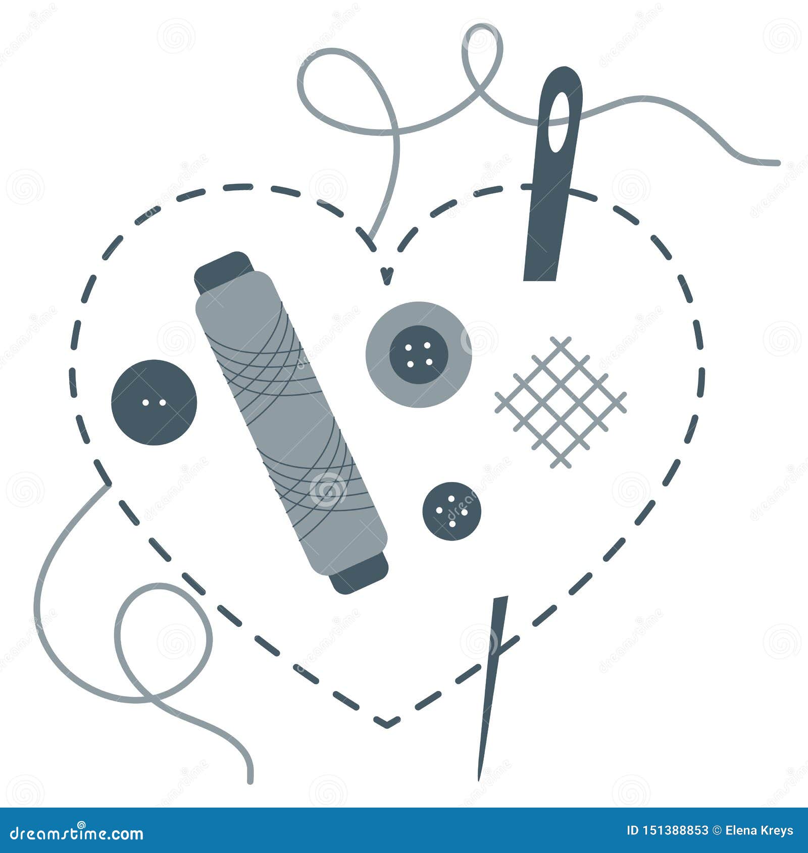 Heart Needle Thread Spool Stock Illustrations – 394 Heart Needle Thread ...