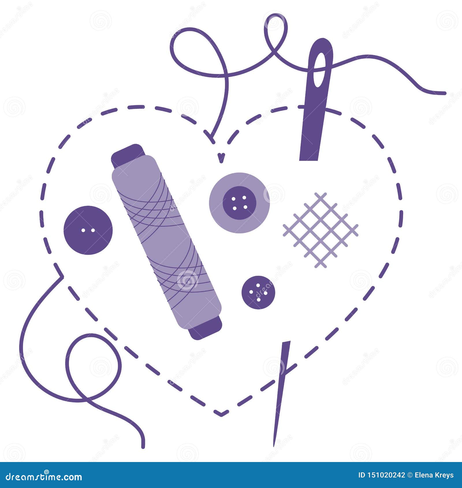 Stitched Heart, Needle, Thread, Buttons. Sewing Stock Vector ...