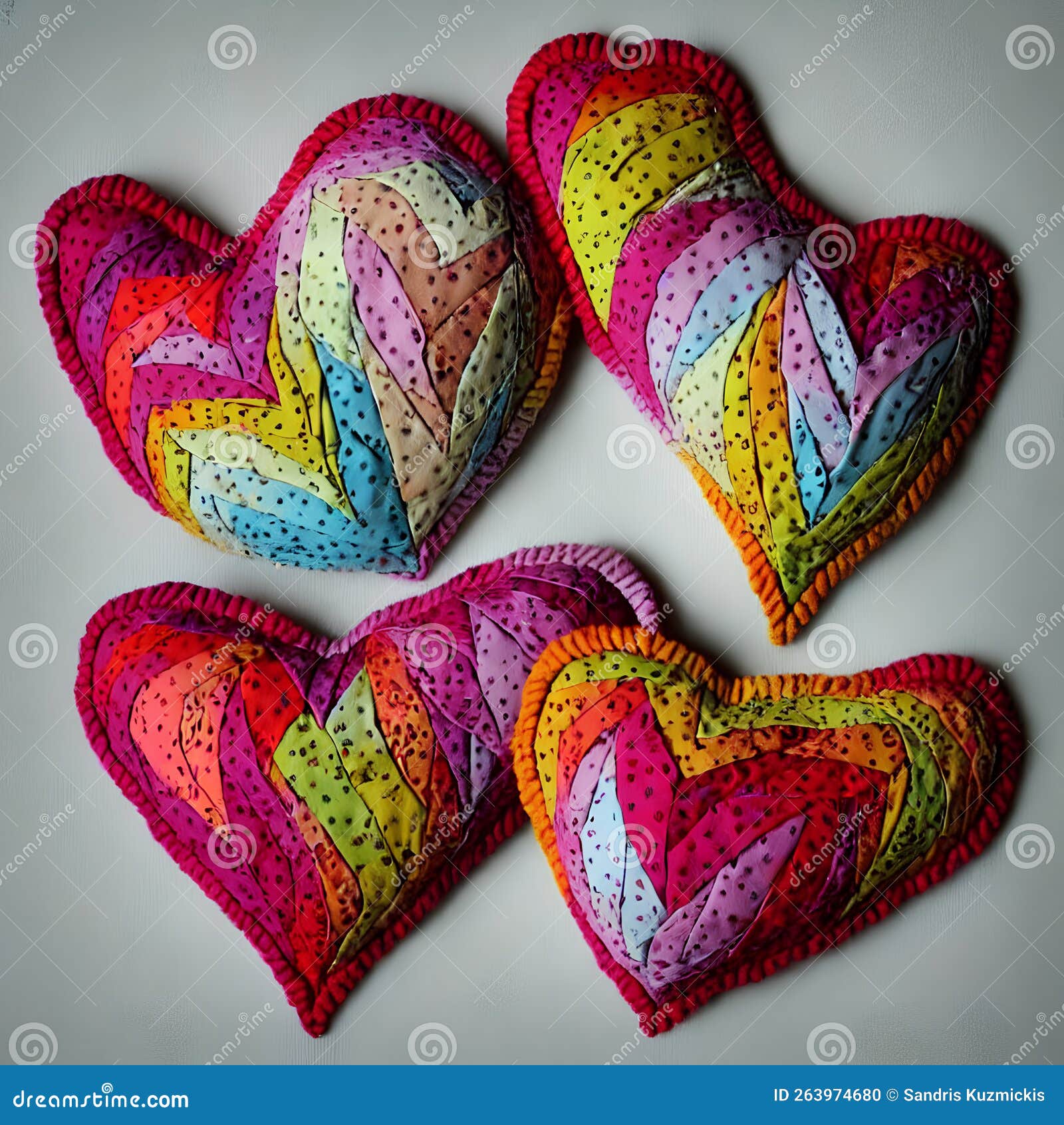 Stitched Hearts from Different Colored Fabrics. the Concept of Decor ...
