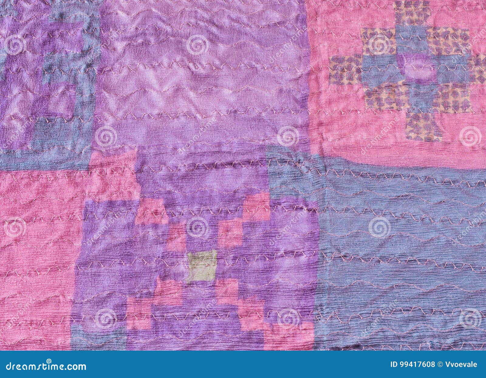 Stitched Pieces of Silk Fabric in Patchwork Scarf Stock Photo - Image ...