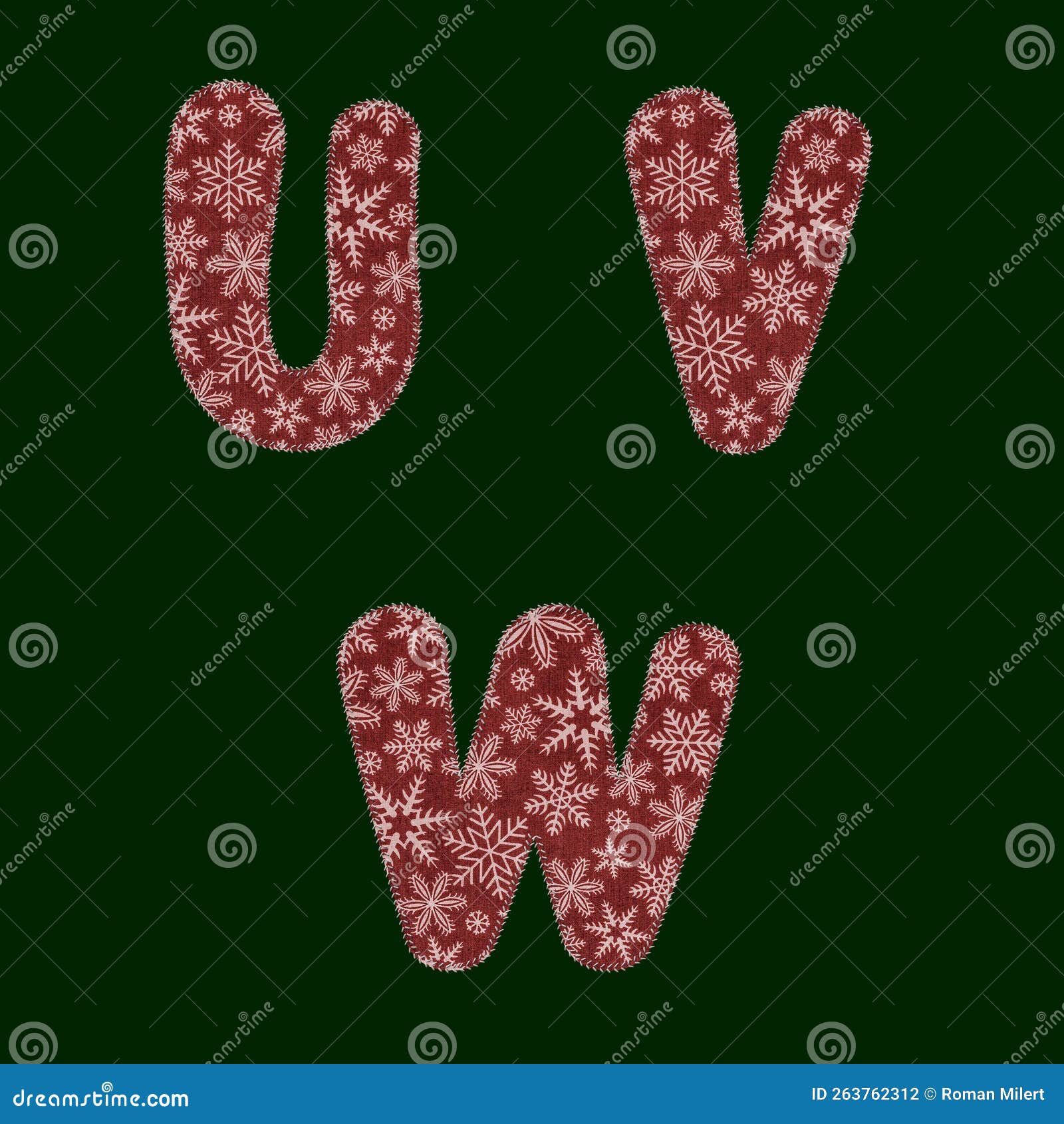 Stitched Red Christmas Fabric Alphabet - Letters U-W Stock Illustration ...