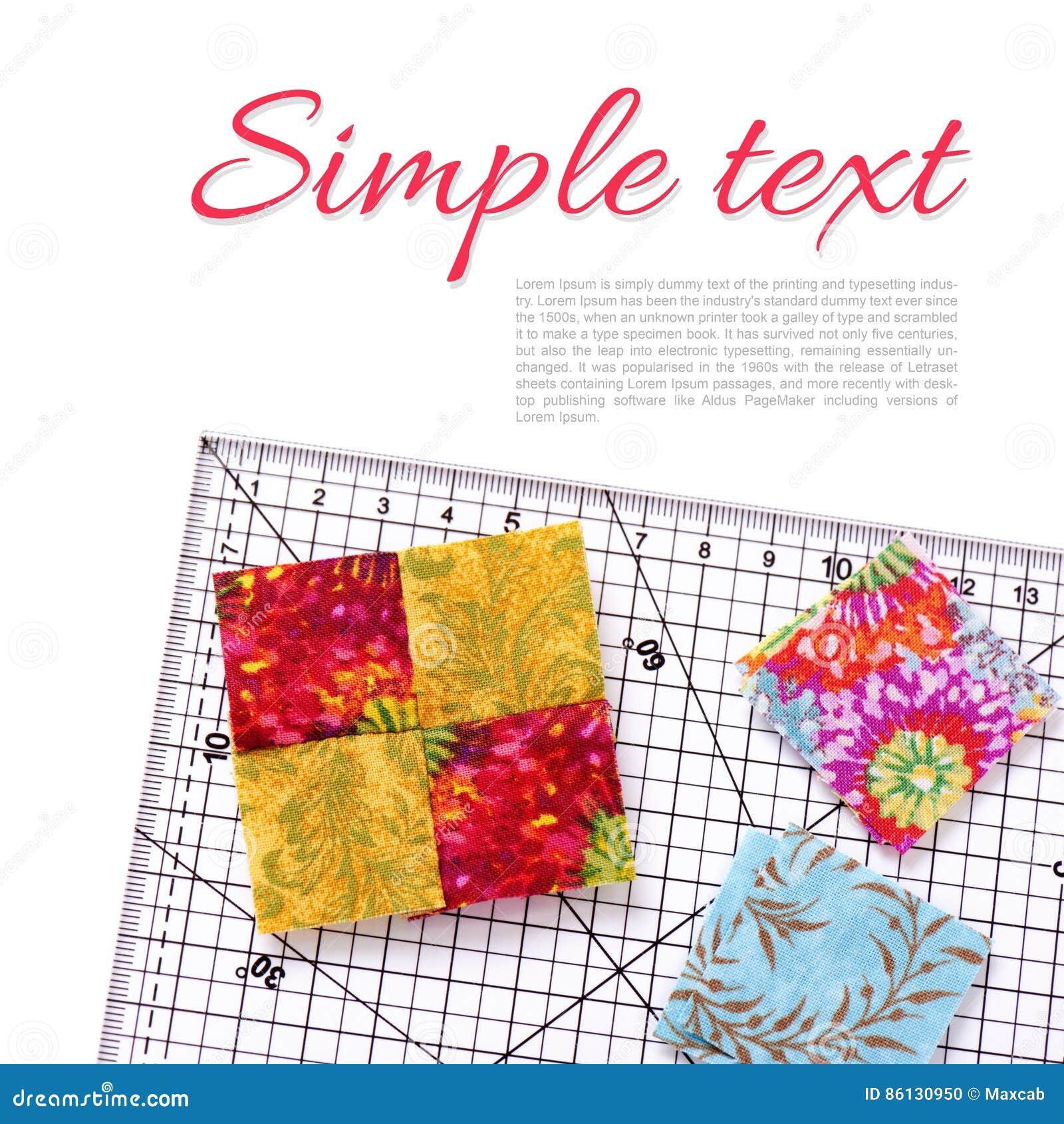 Stitched Square Pieces of Fabric of Quilt and Ruler on White Surface ...