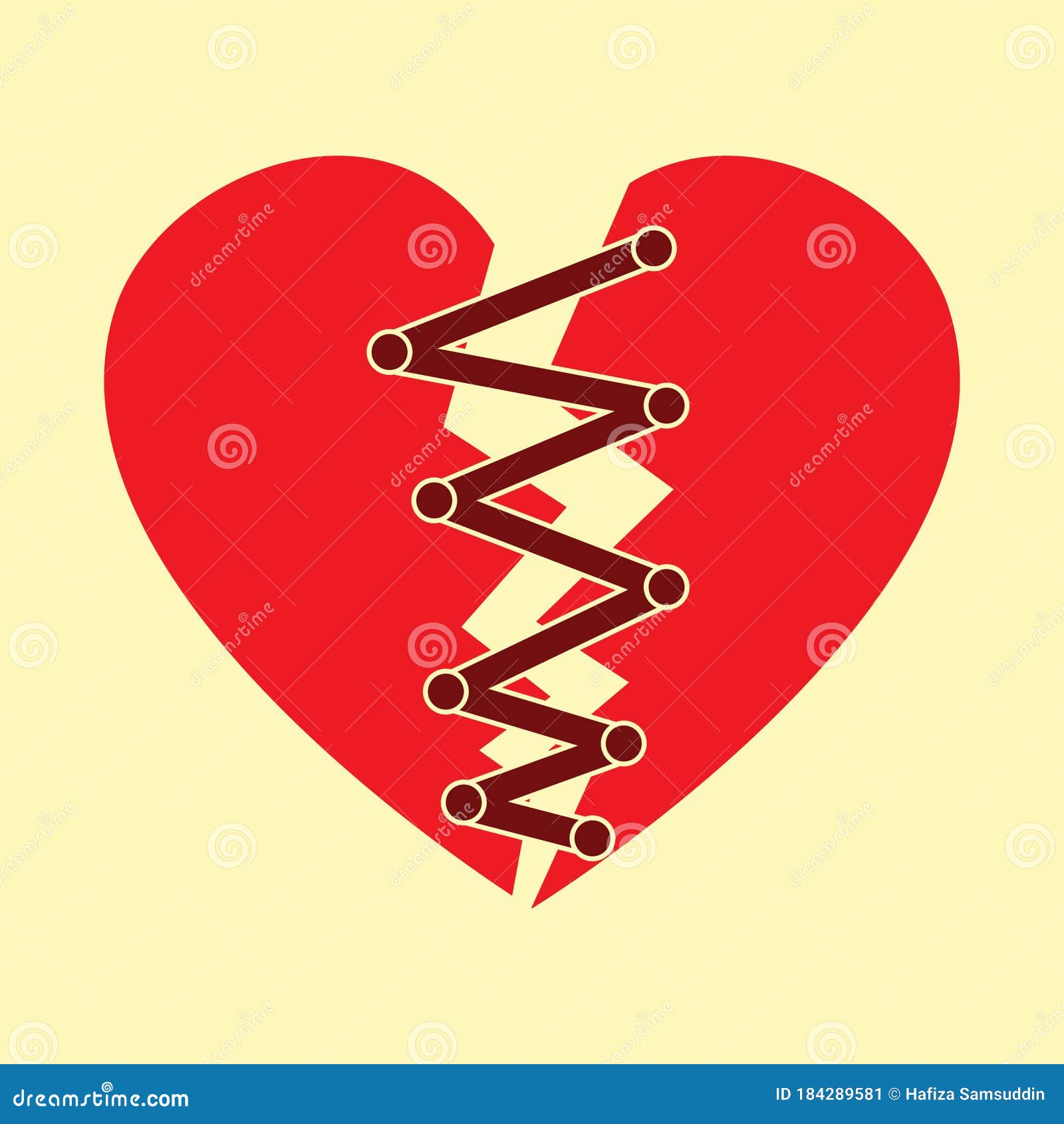 Stitched up broken heart. stock vector. Illustration of hearts - 184289581