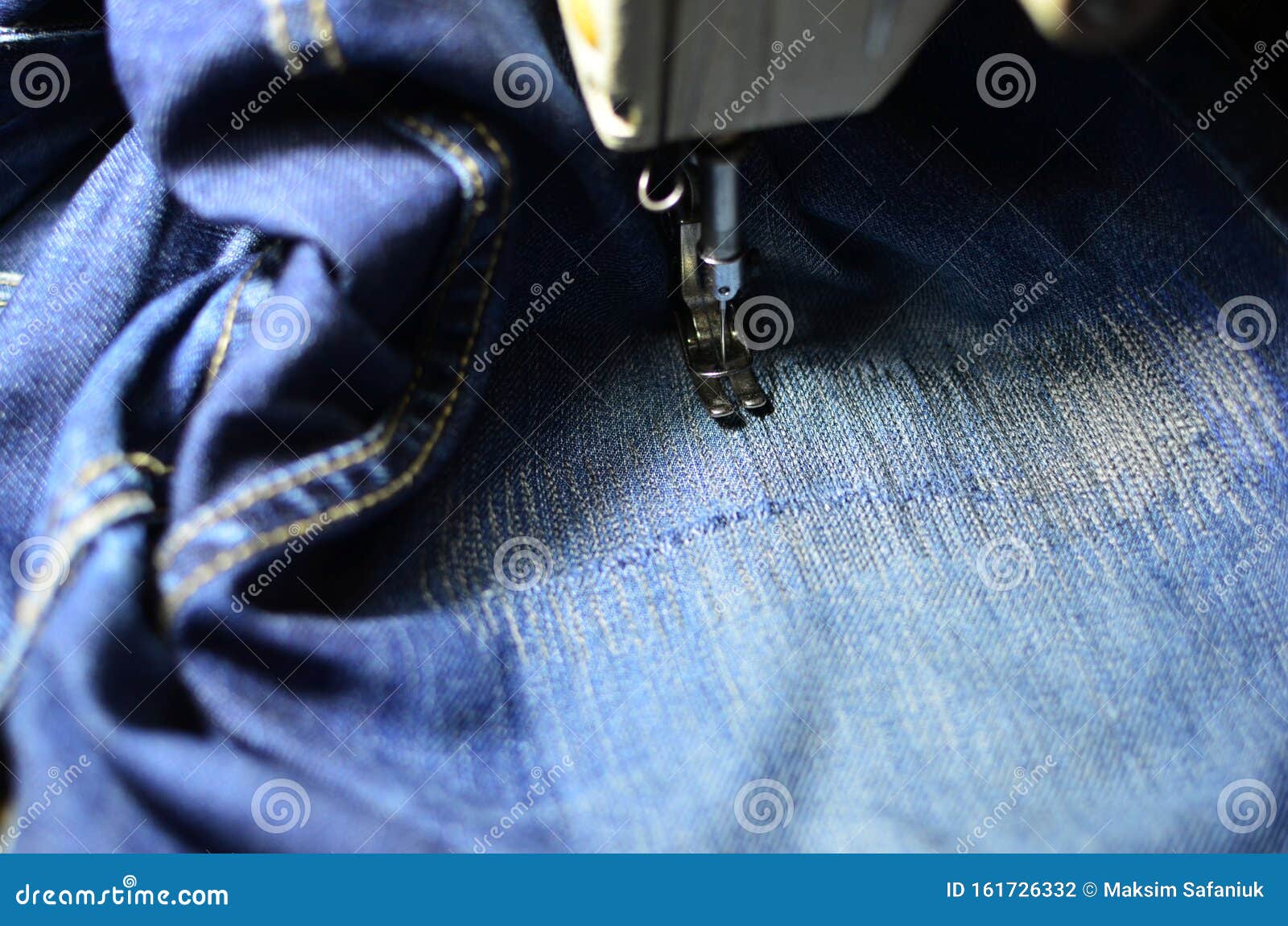 Stitching, Stitching a Hole in Blue Jeans with a Sewing Machine. Part ...
