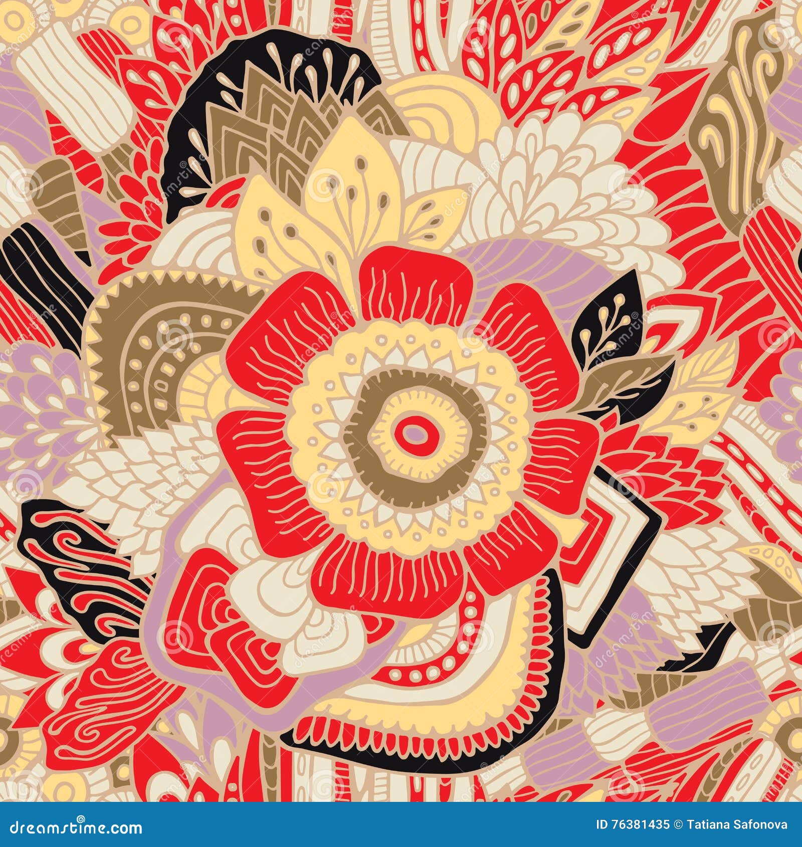 Stock Abstract Seamless Pattern with Flowers and Waves. Stock ...