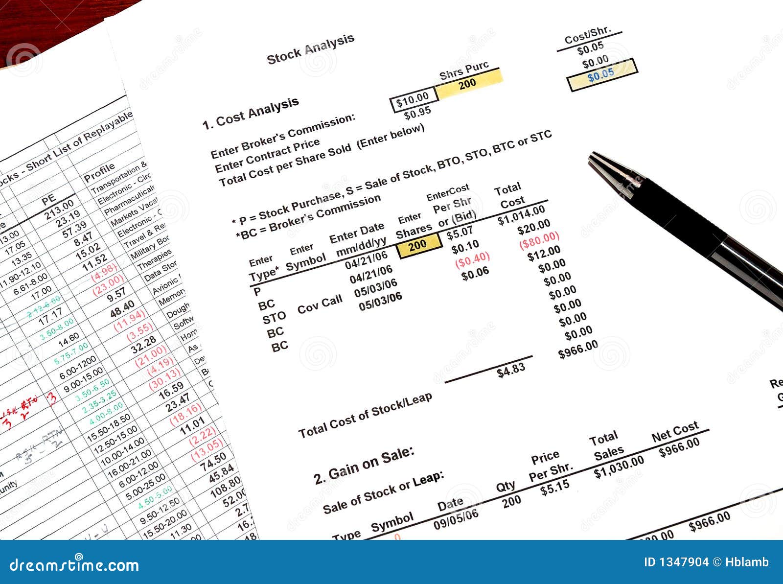 Stock analysis workpapers stock photo. Image of trading - 1347904