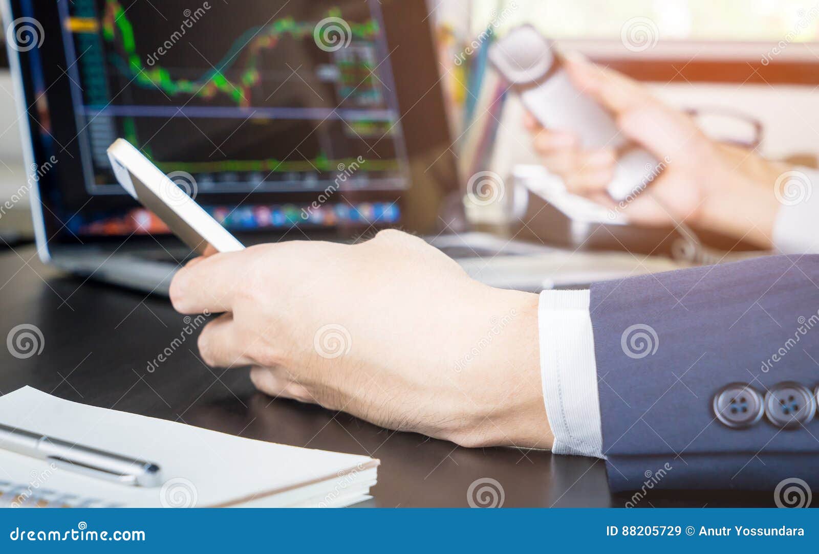 Stock Broker with Both Hand on the Phone Making Call Stock Image ...