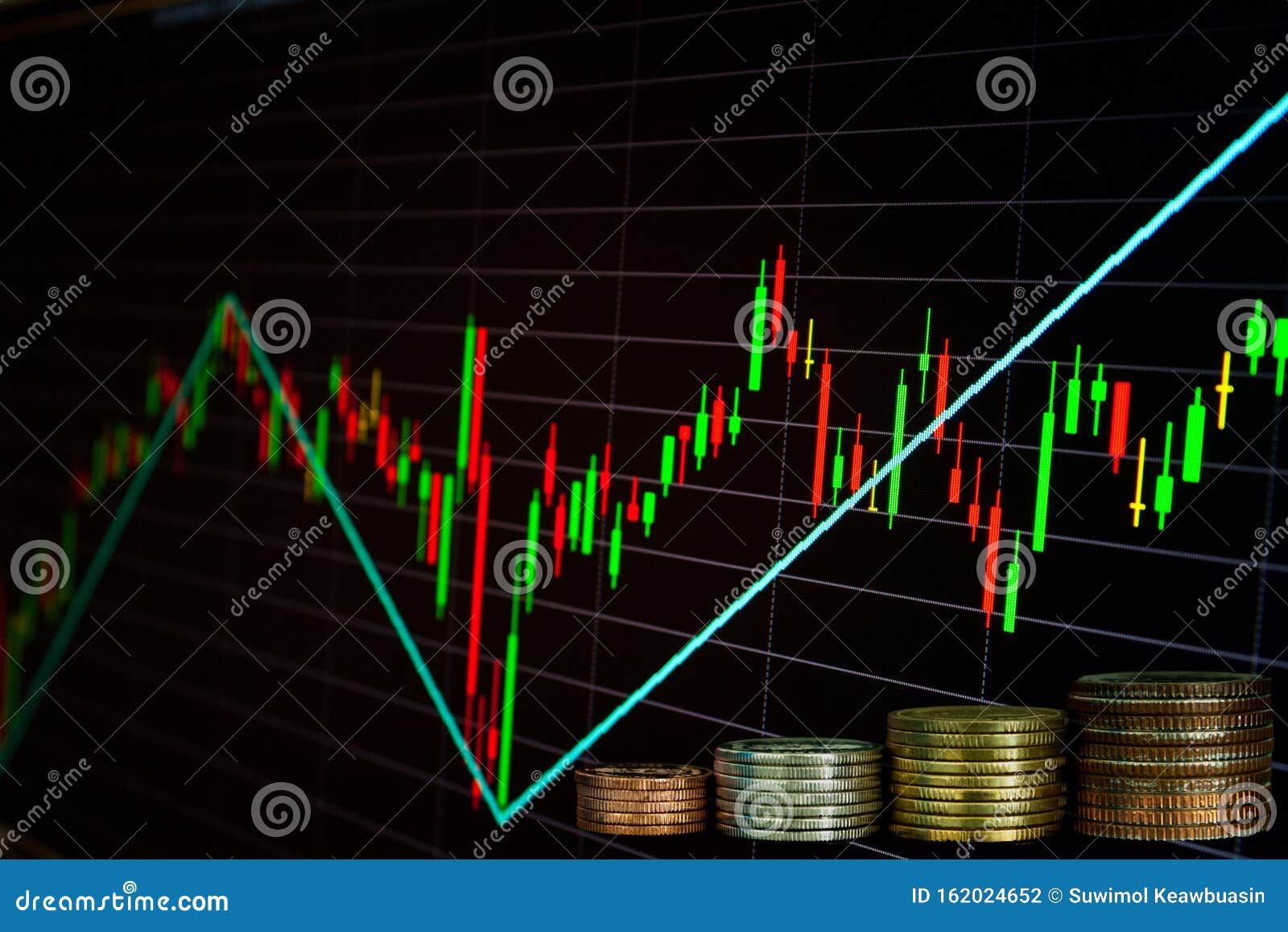 Stock Chart with Coin Stack Stock Photo - Image of banking, growth ...
