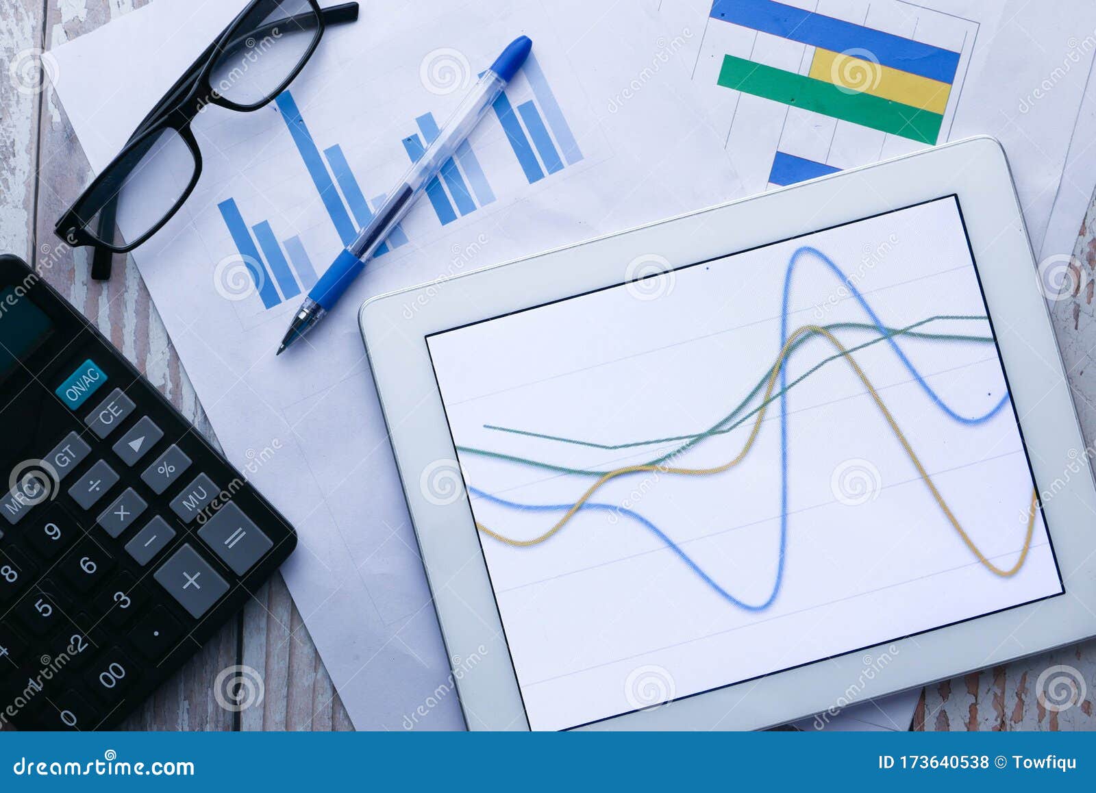 Stock Chart Display on Digital Tablet on Office Table Stock Photo ...