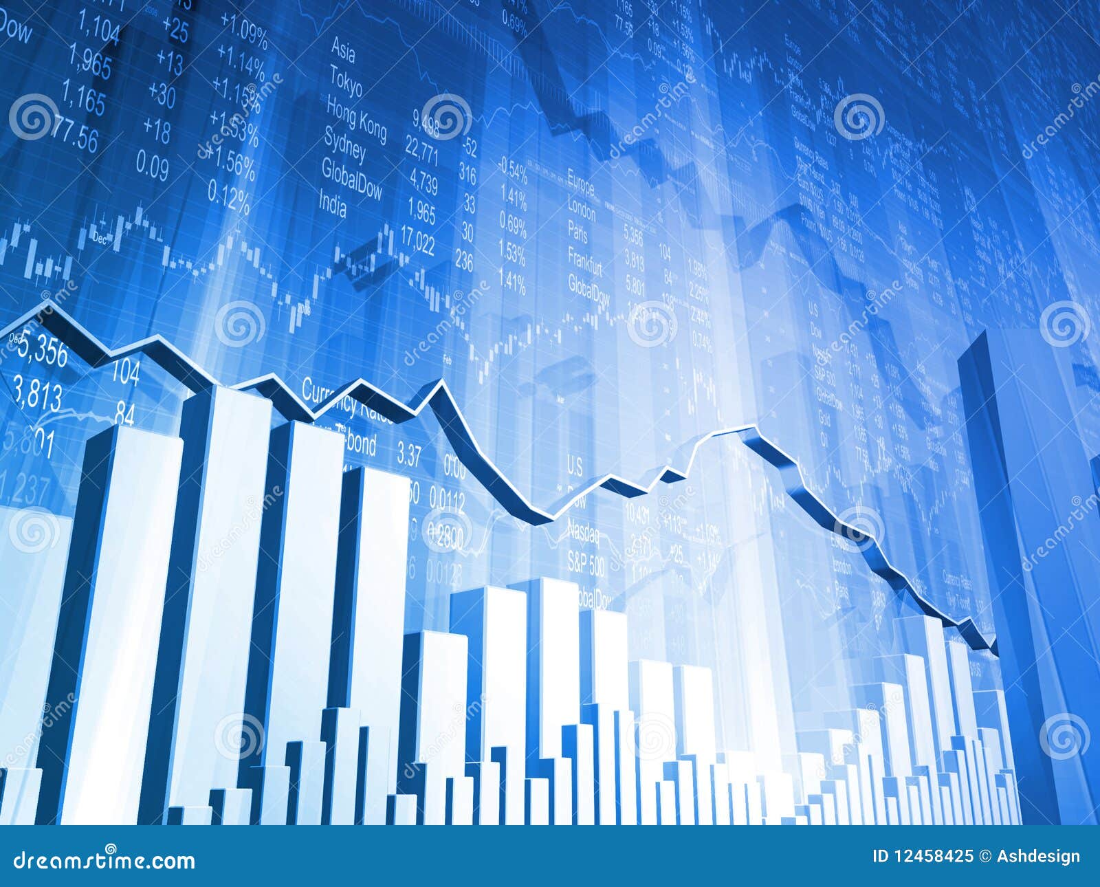 Stock Data with 3D Market Graph Stock Illustration - Illustration of ...
