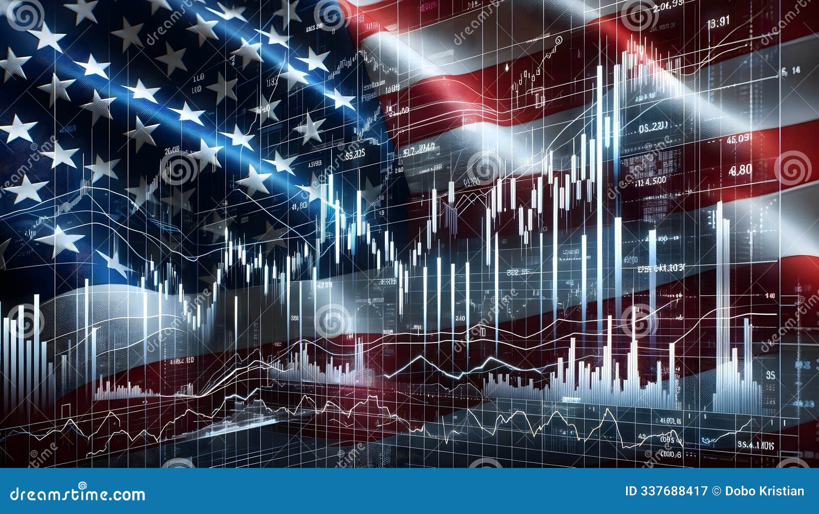 Stock Exchange Chart Graph on American Flag Background Stock ...
