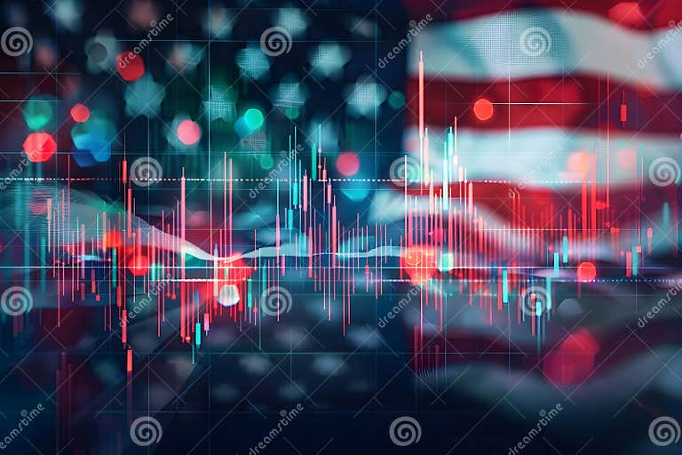 Stock Exchange Chart Graph on American Flag Background Stock ...