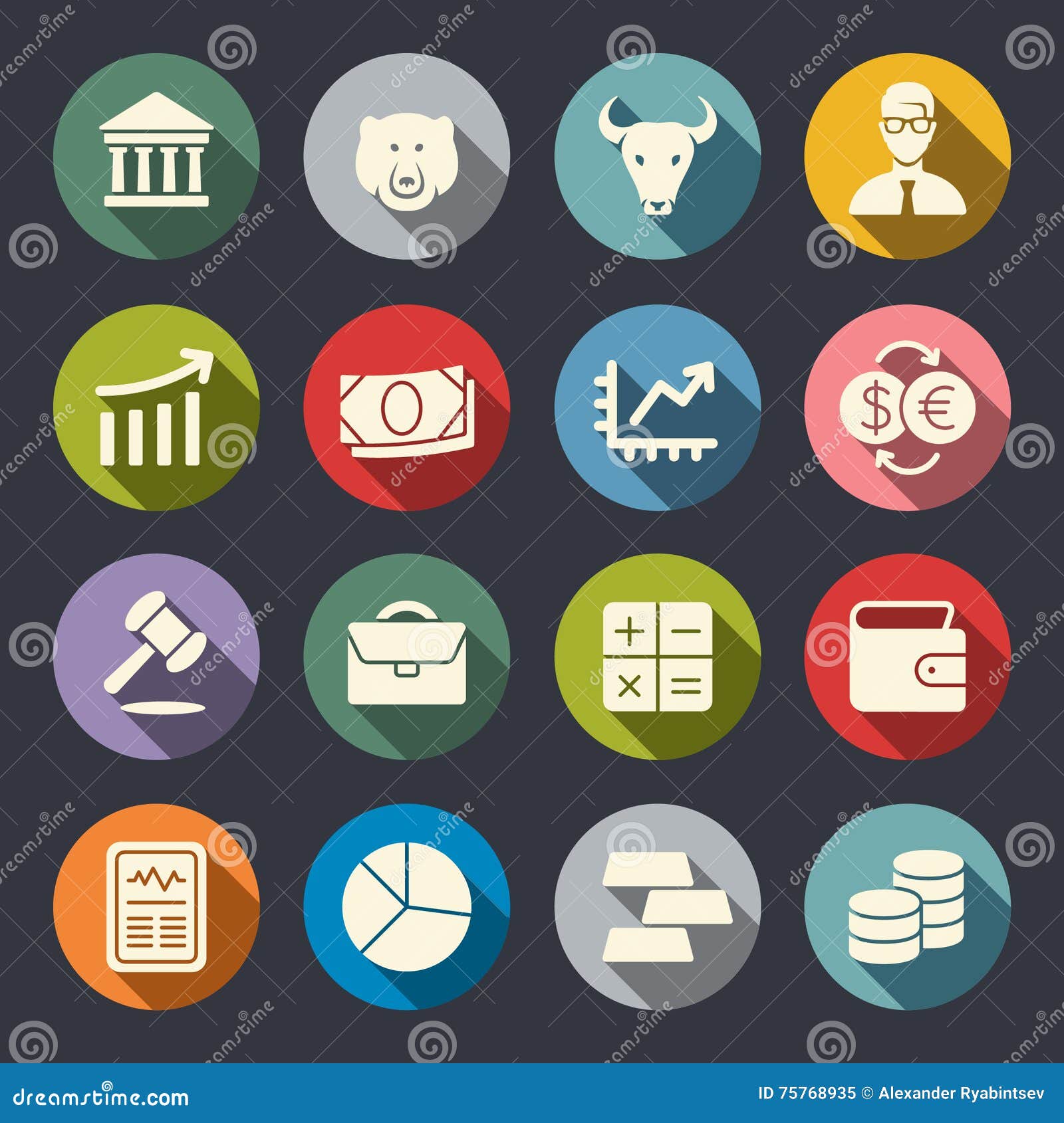 Stock Exchange Flat Icon Set. Vector Illustration Stock Illustration ...