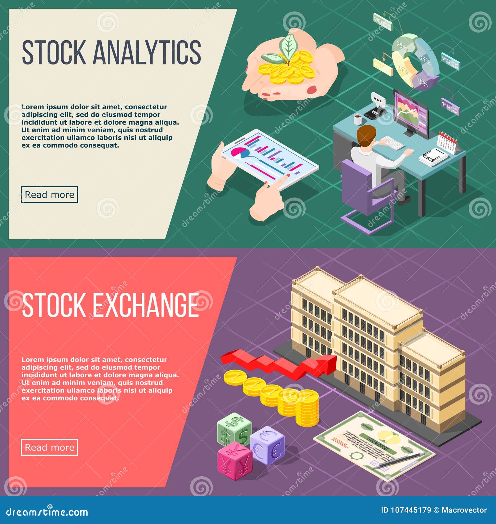 Stock Exchange Isometric Banners Stock Vector - Illustration of graphic ...