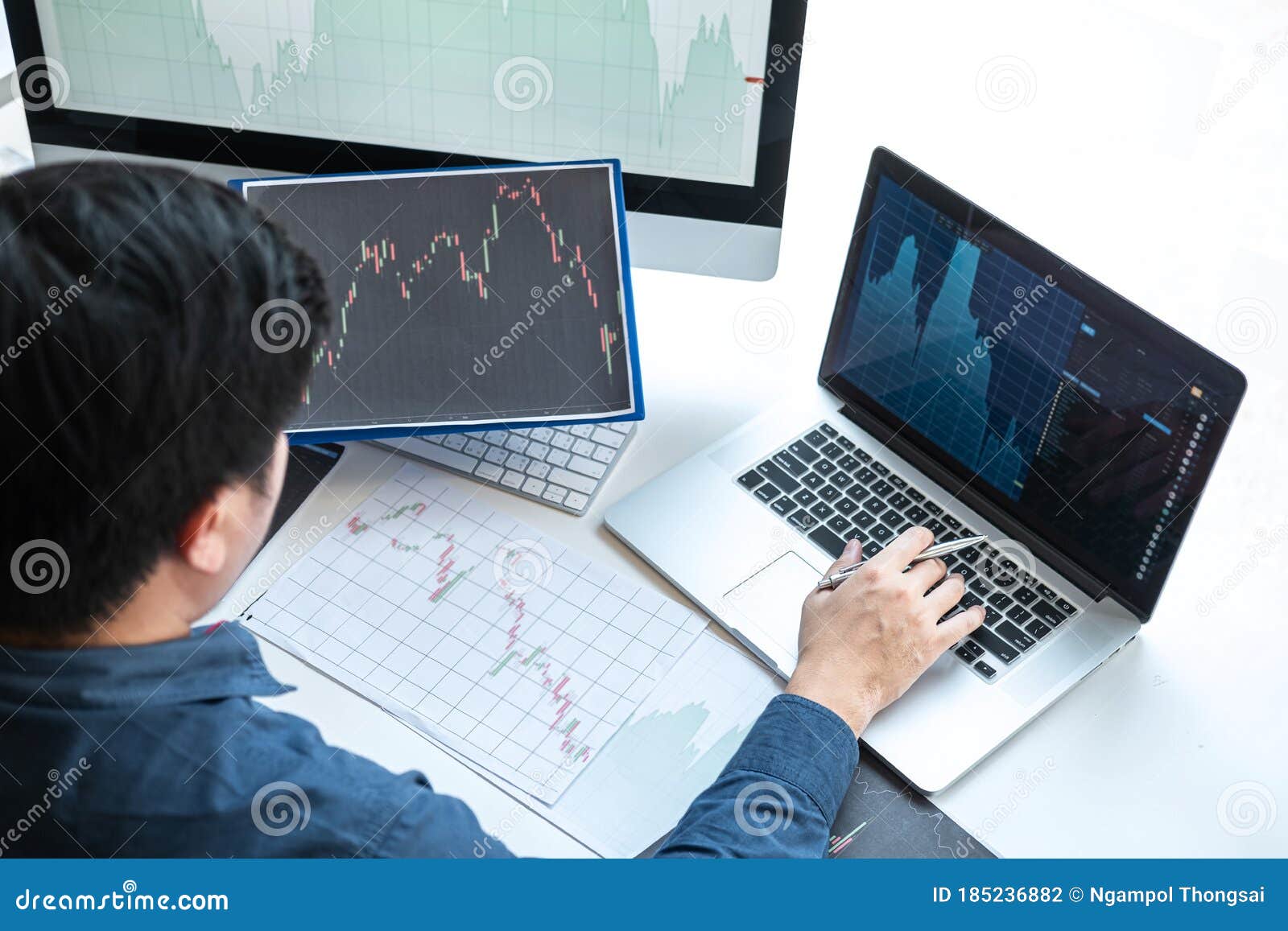 Stock Exchange Market Concept, Stock Broker Looking at Graph Working ...