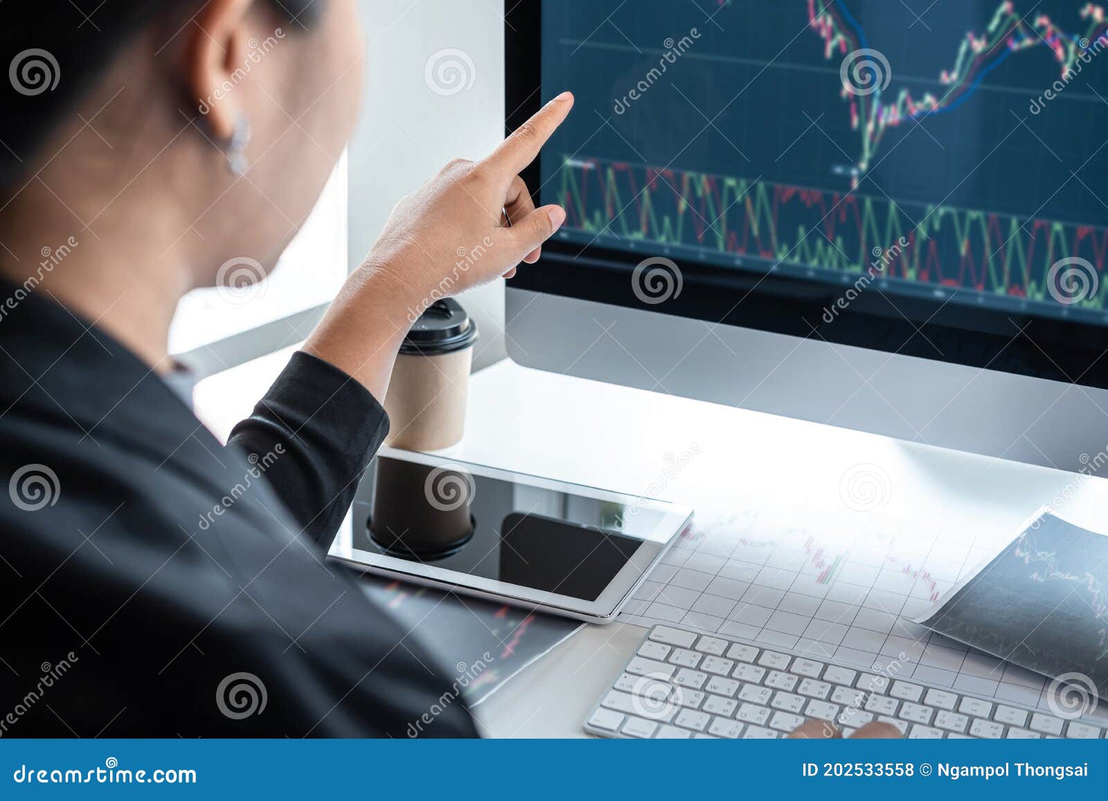 Stock Exchange Market Concept, Stock Broker Looking at Graph Working ...
