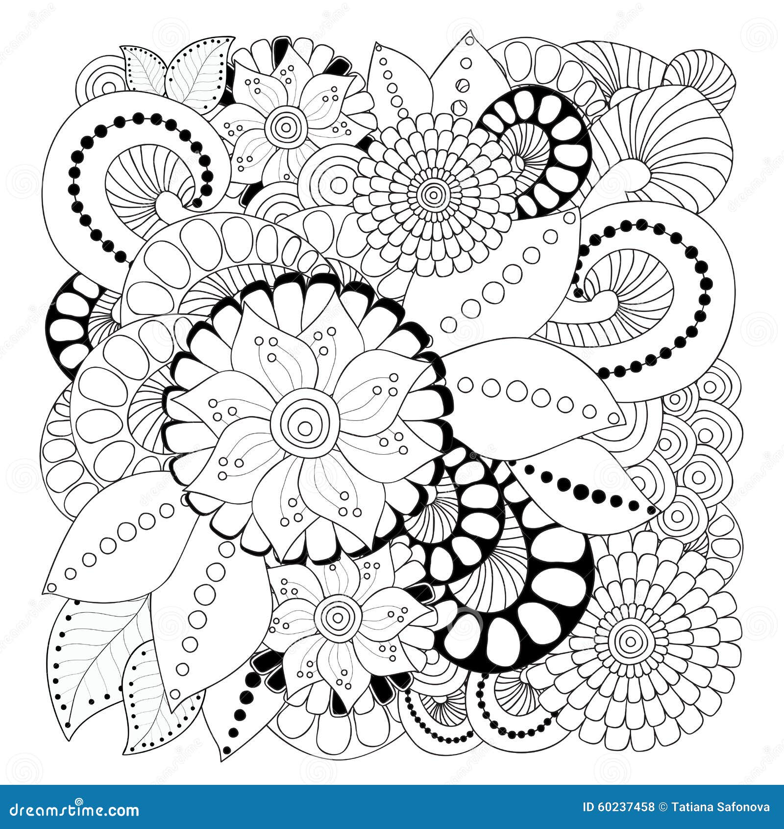 Stock Floral Black and White Doodle Pattern Stock Vector - Illustration ...
