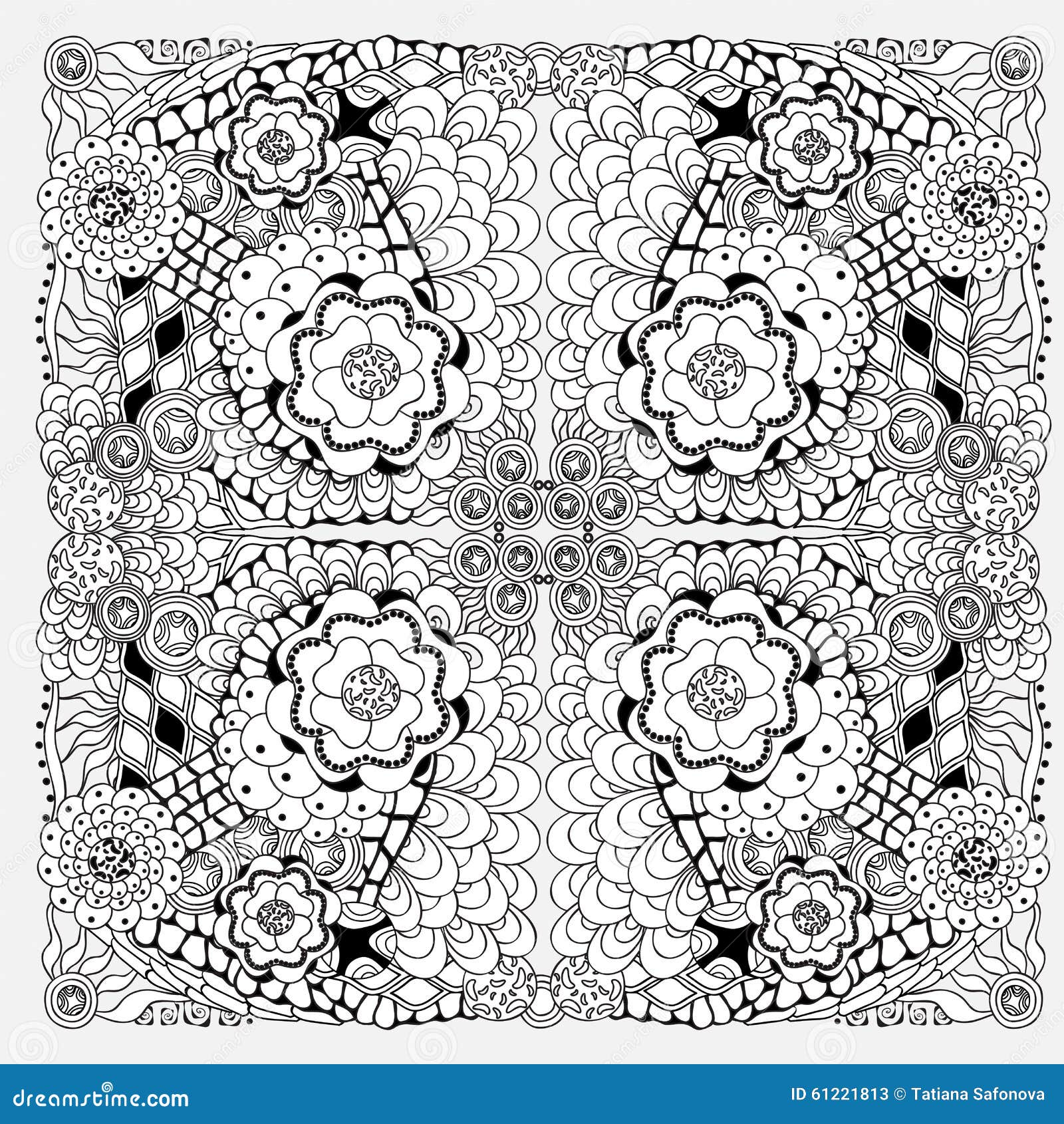 Stock Floral Black and White Doodle Pattern. Stock Vector ...
