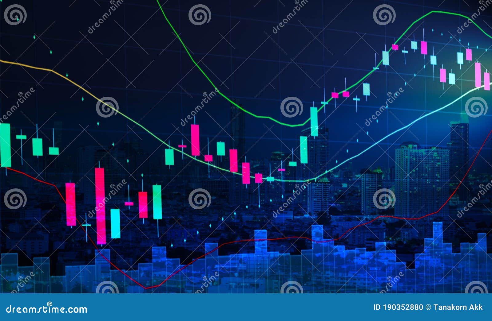 Stock Graph Chart Analysis with Parabolic Indicator and Volume Diagram ...