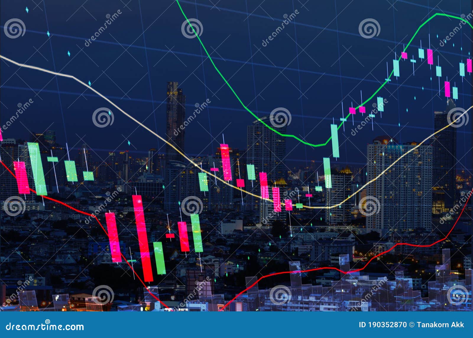 Stock Graph Chart Analysis with Parabolic Indicator and Volume Diagram ...