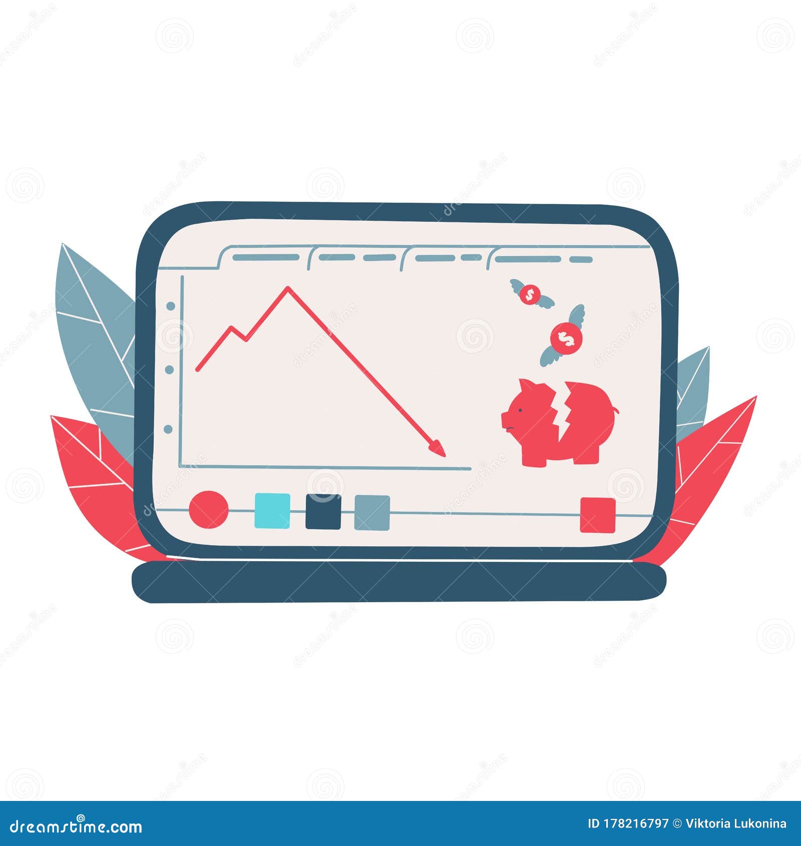 Stock Graph Crisis Cartoon Flat Vector Illustration. Stock Financial Trade Market Diagram Stock ...