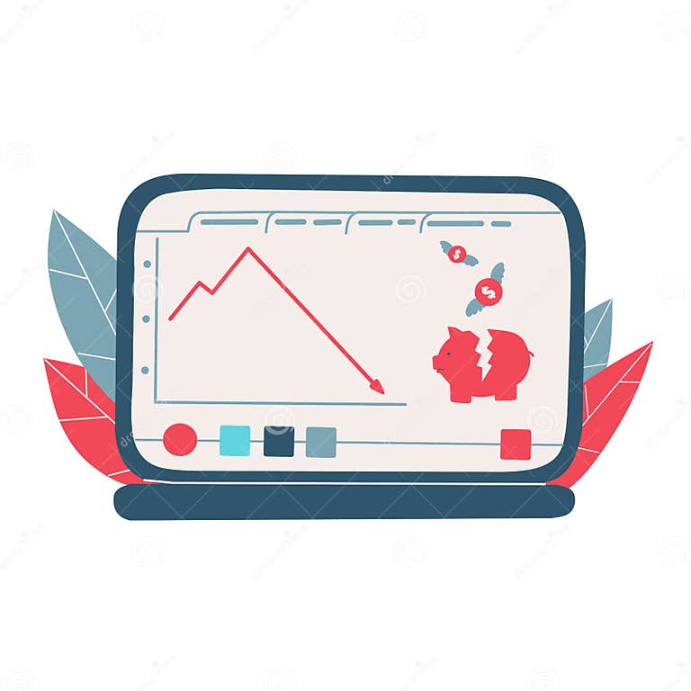 Stock Graph Crisis Cartoon Flat Vector Illustration. Stock Financial Trade Market Diagram Stock ...