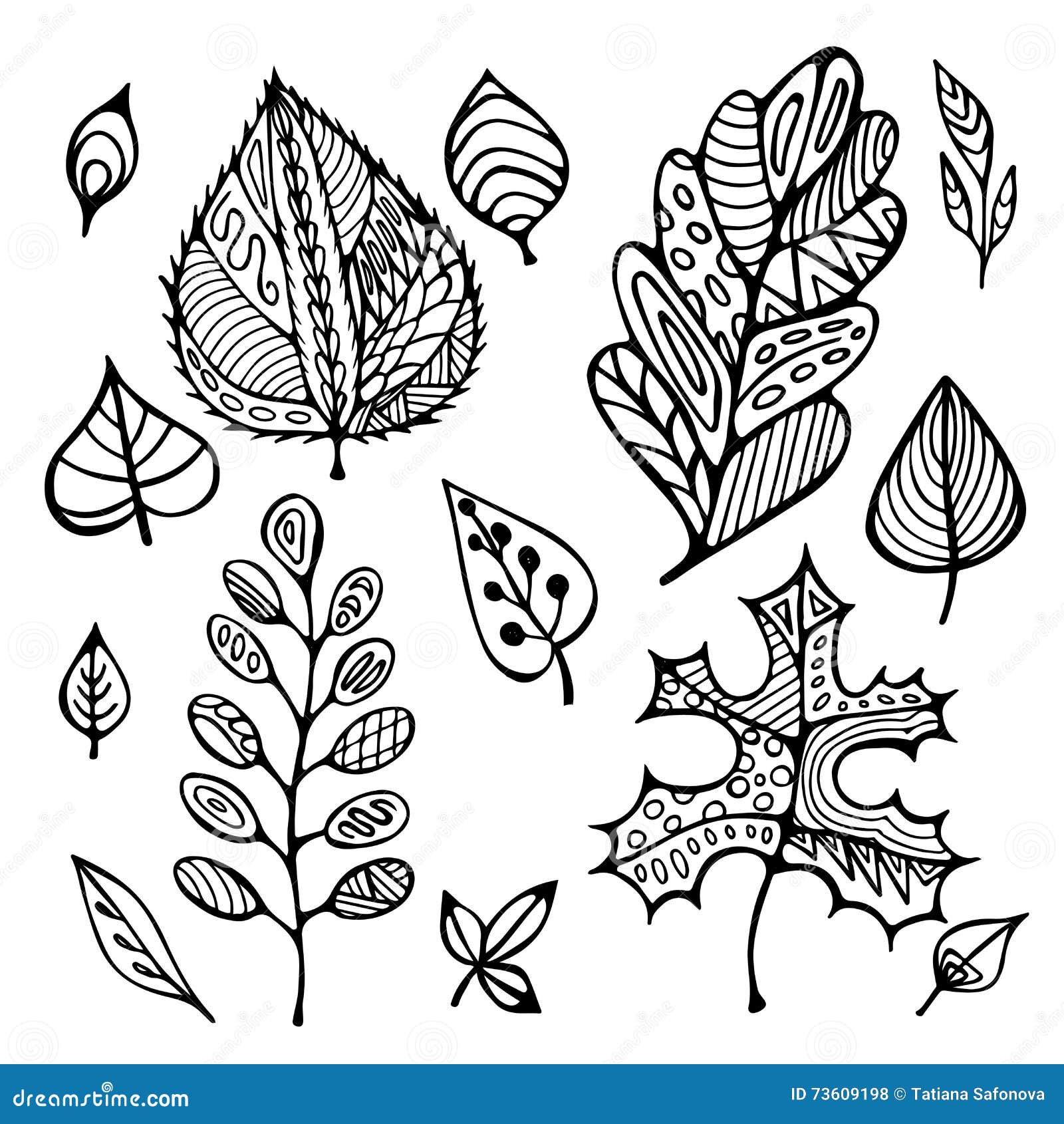 Stock Hand Drawing Set Of Leaf Doodle Pattern Stock Vector