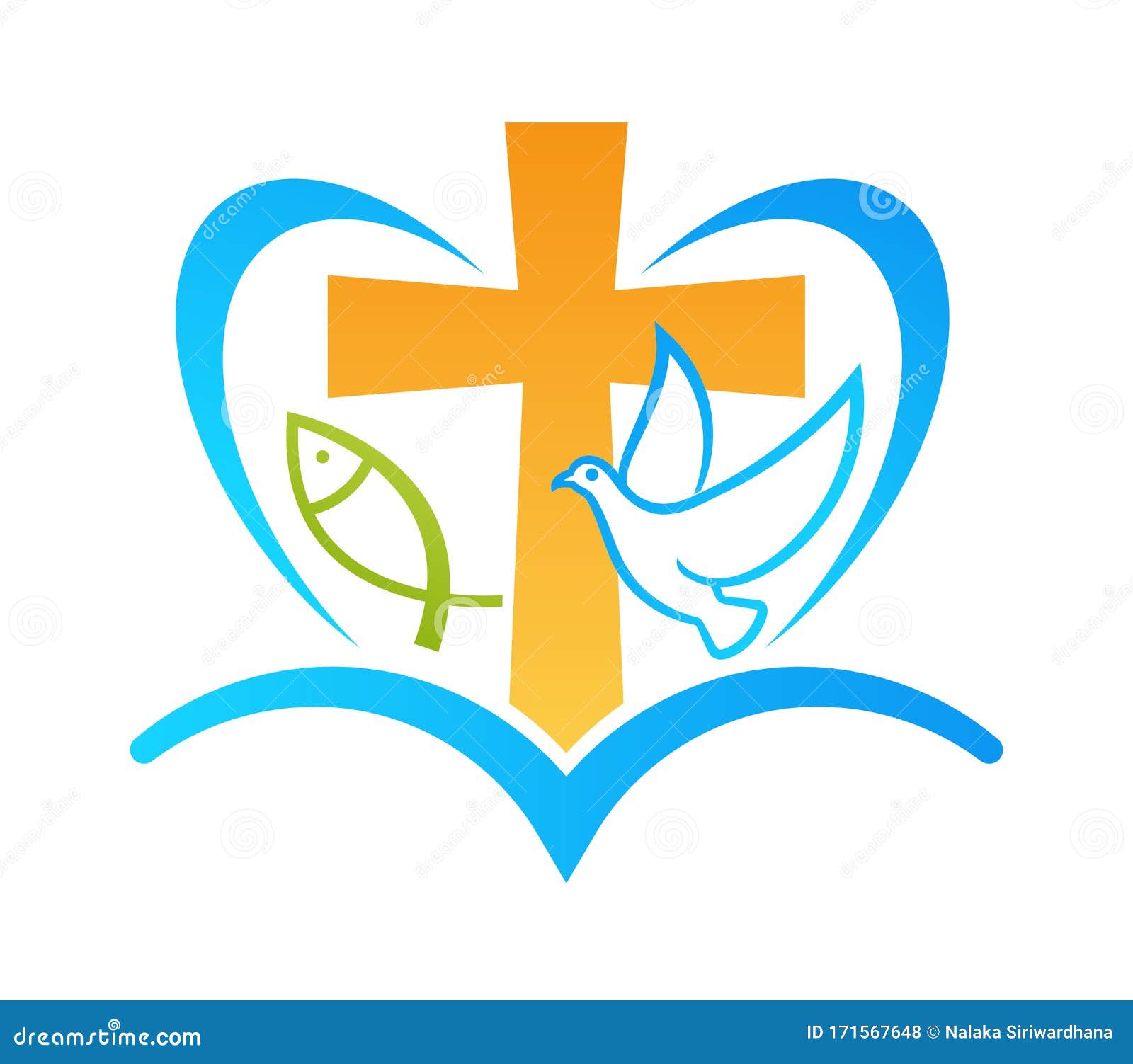Dove love cross with fish. stock vector. Illustration of decoration ...