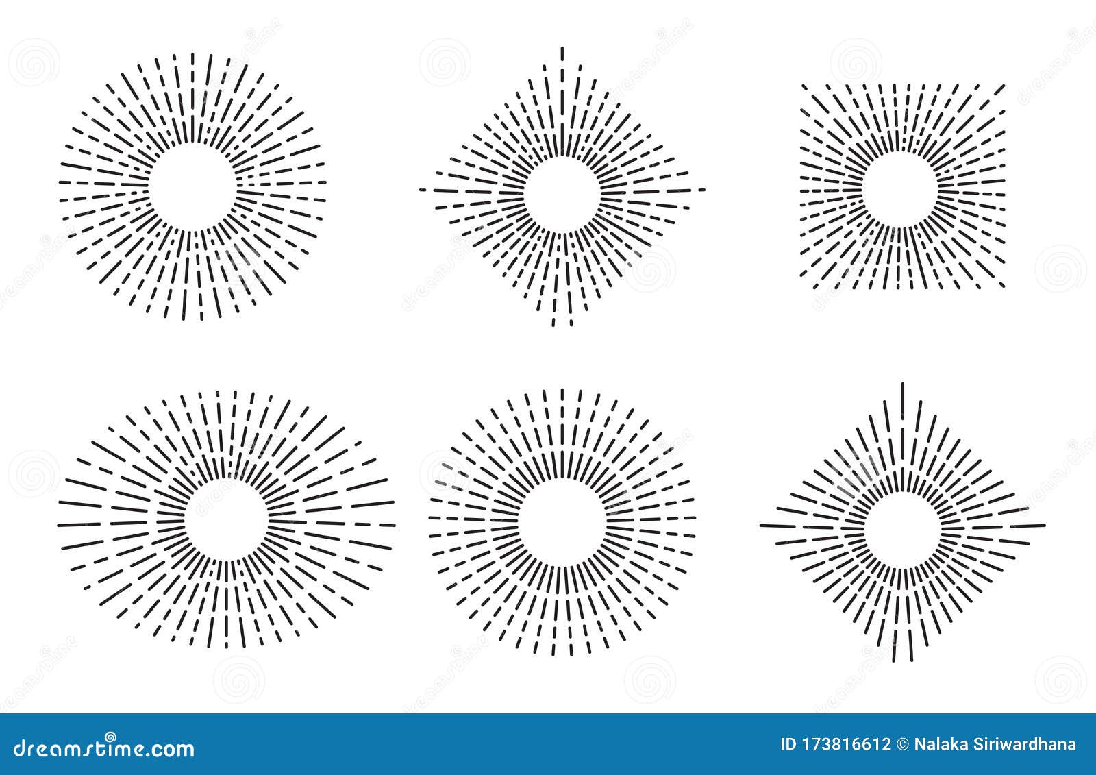 Elegant Radiant Sun Rays Lines Set. Stock Vector - Illustration of ...