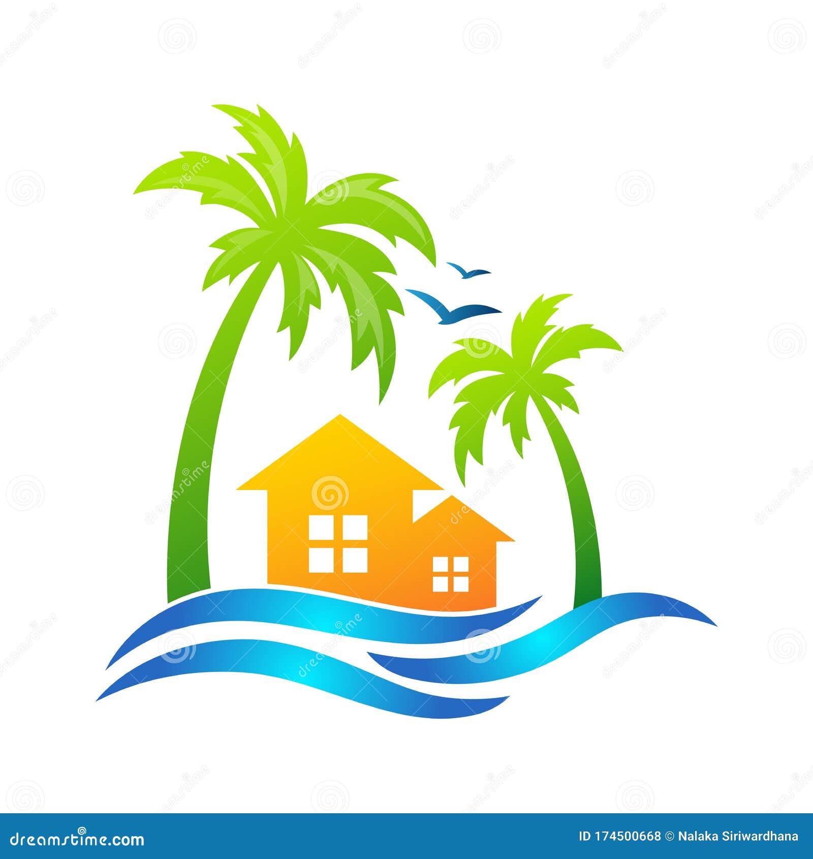 Beach logo Bungalow. stock vector. Illustration of adventure - 174500668
